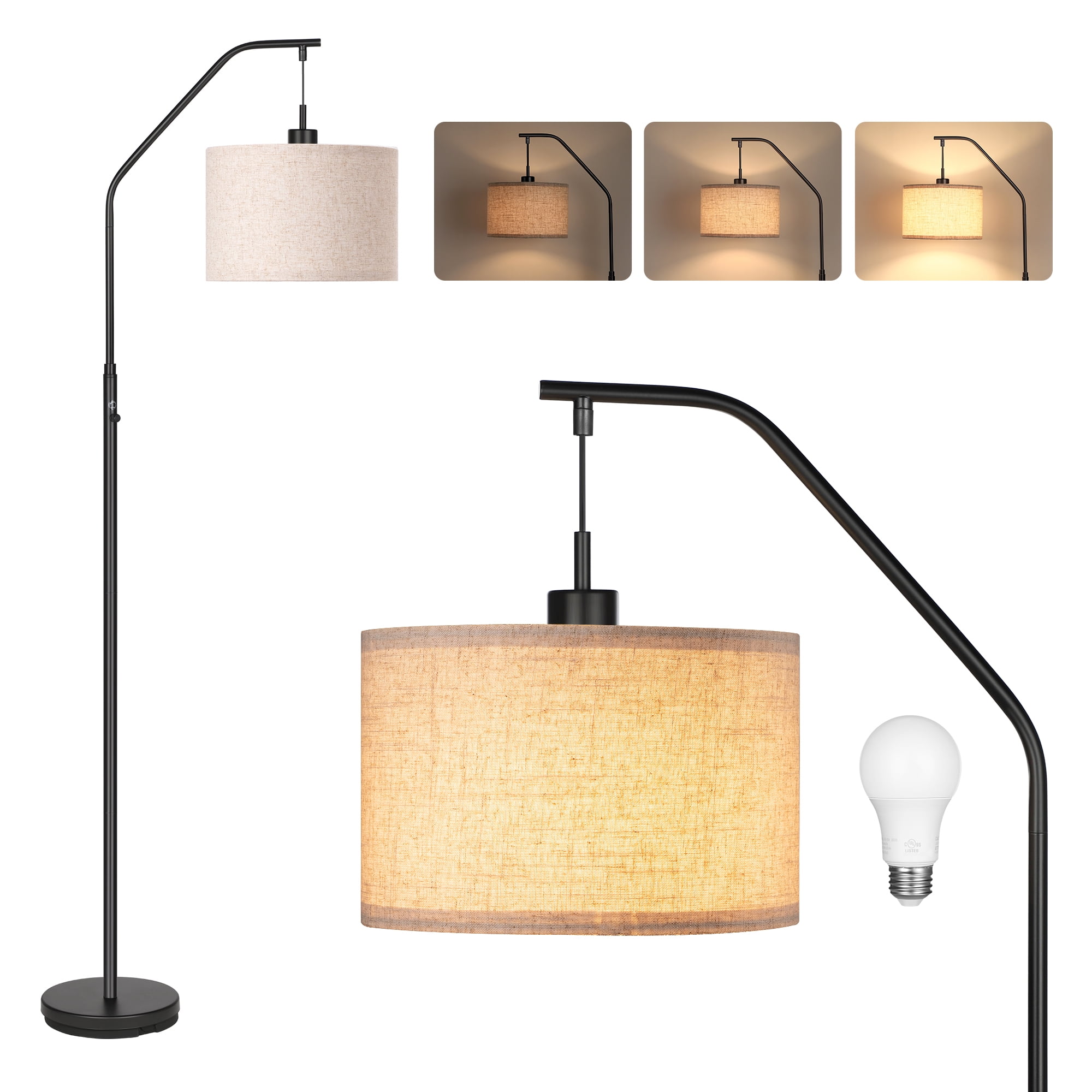 DEWENWILS Dimmable Arc Floor Lamp, Hanging Shade, Adjustable, LED Bulb ...