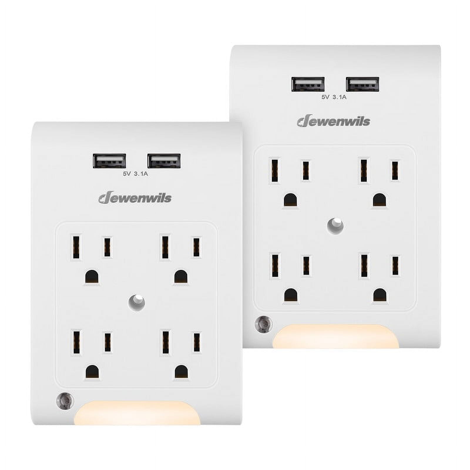 DEWENWILS 2-Pack Multi Plug Outlet with 4 Sockets, 2 USB Ports, and ...
