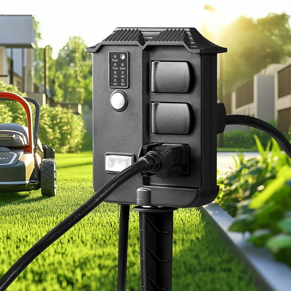 DEWENWILS Outdoor Power Stake Timer with Photocell,100FT Remote Control ...