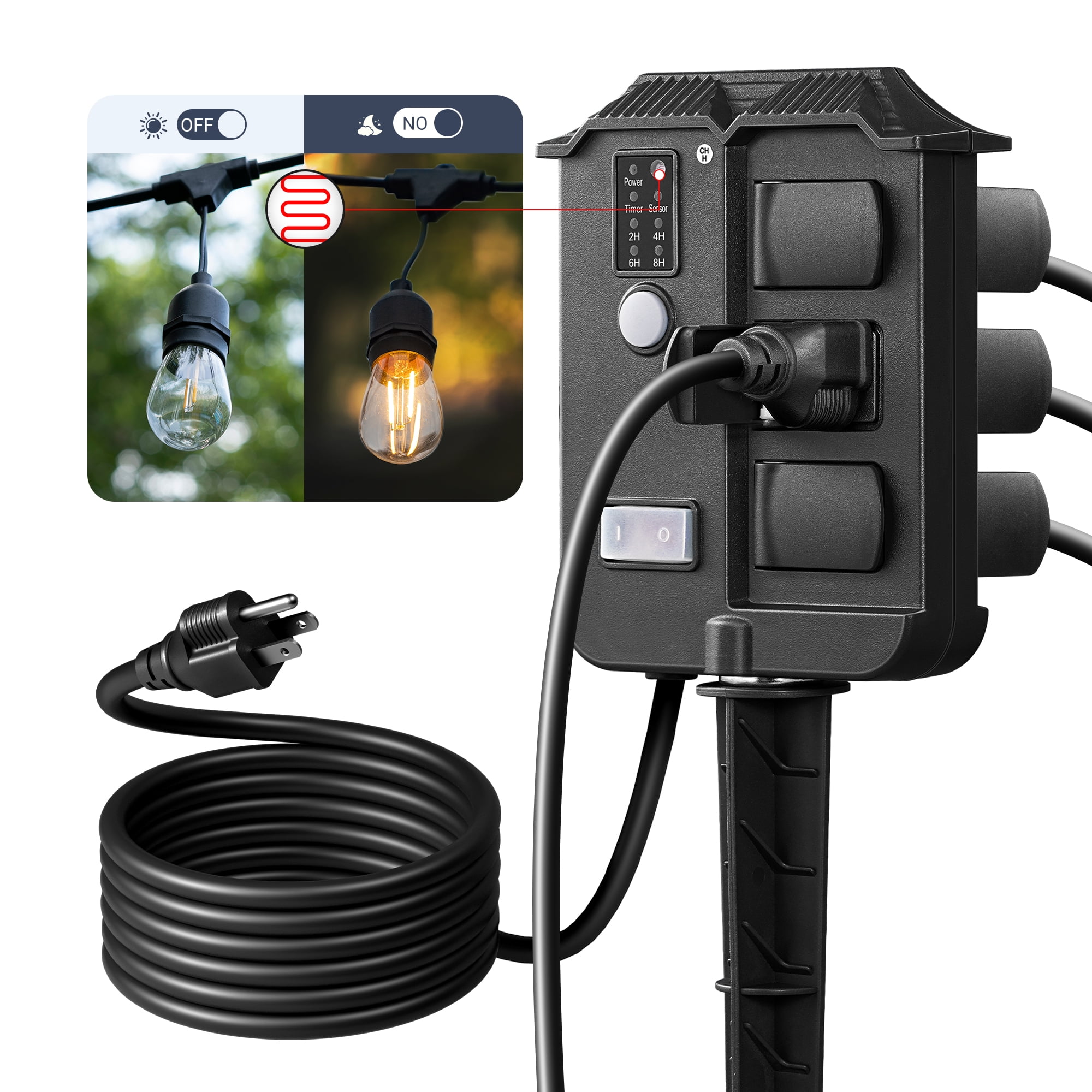 DEWENWILS Outdoor Power Stake Light Timer with 6 Grounded Outlets, 13A ...