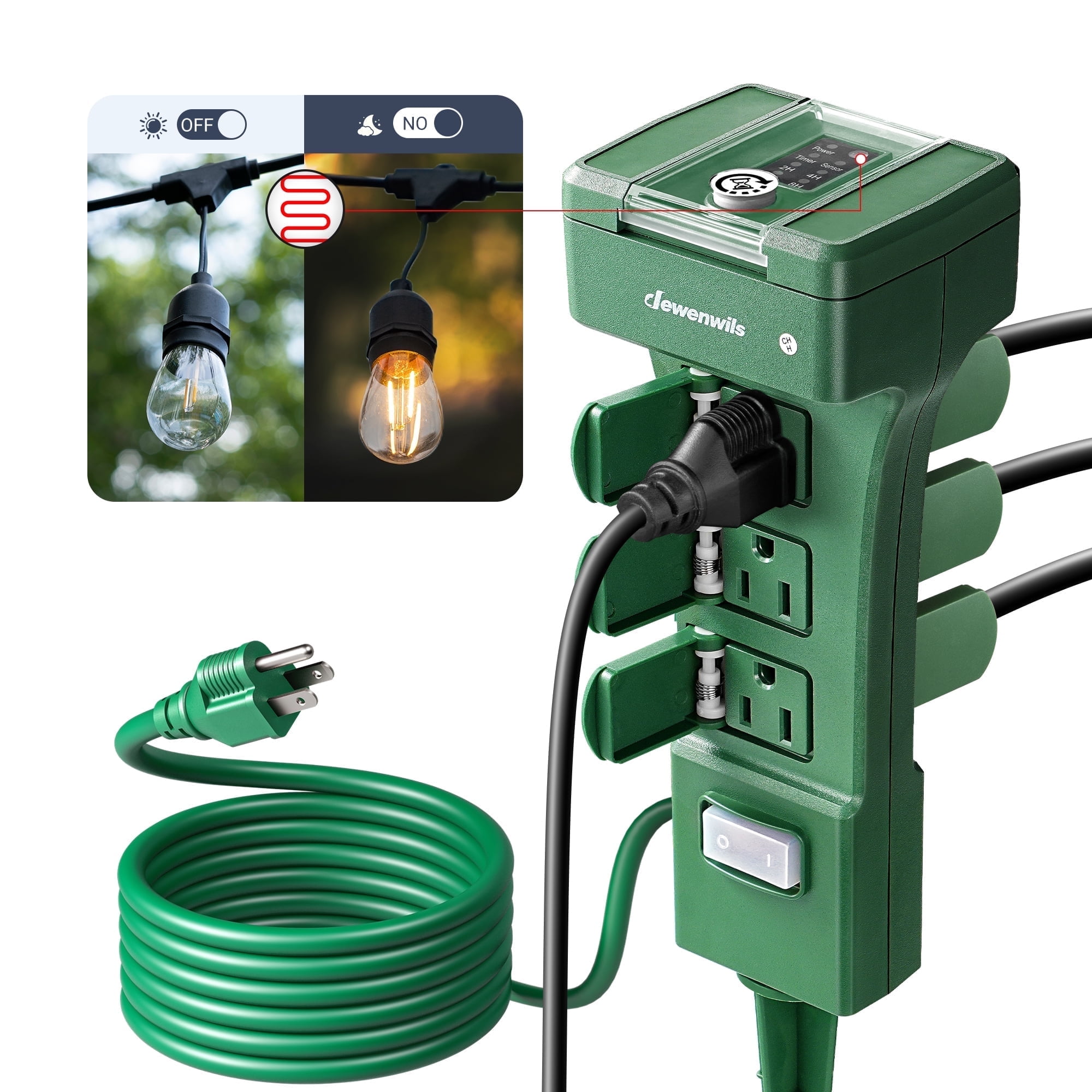DEWENWILS Outdoor Power Stake Timer with Photocell, 6 Grounded Outlets ...
