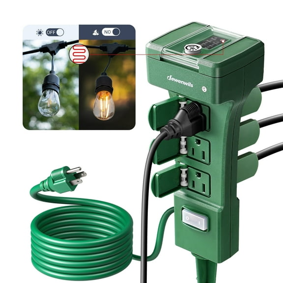 DEWENWILS Outdoor Power Stake Timer with Photocell,100FT Remote Control ...