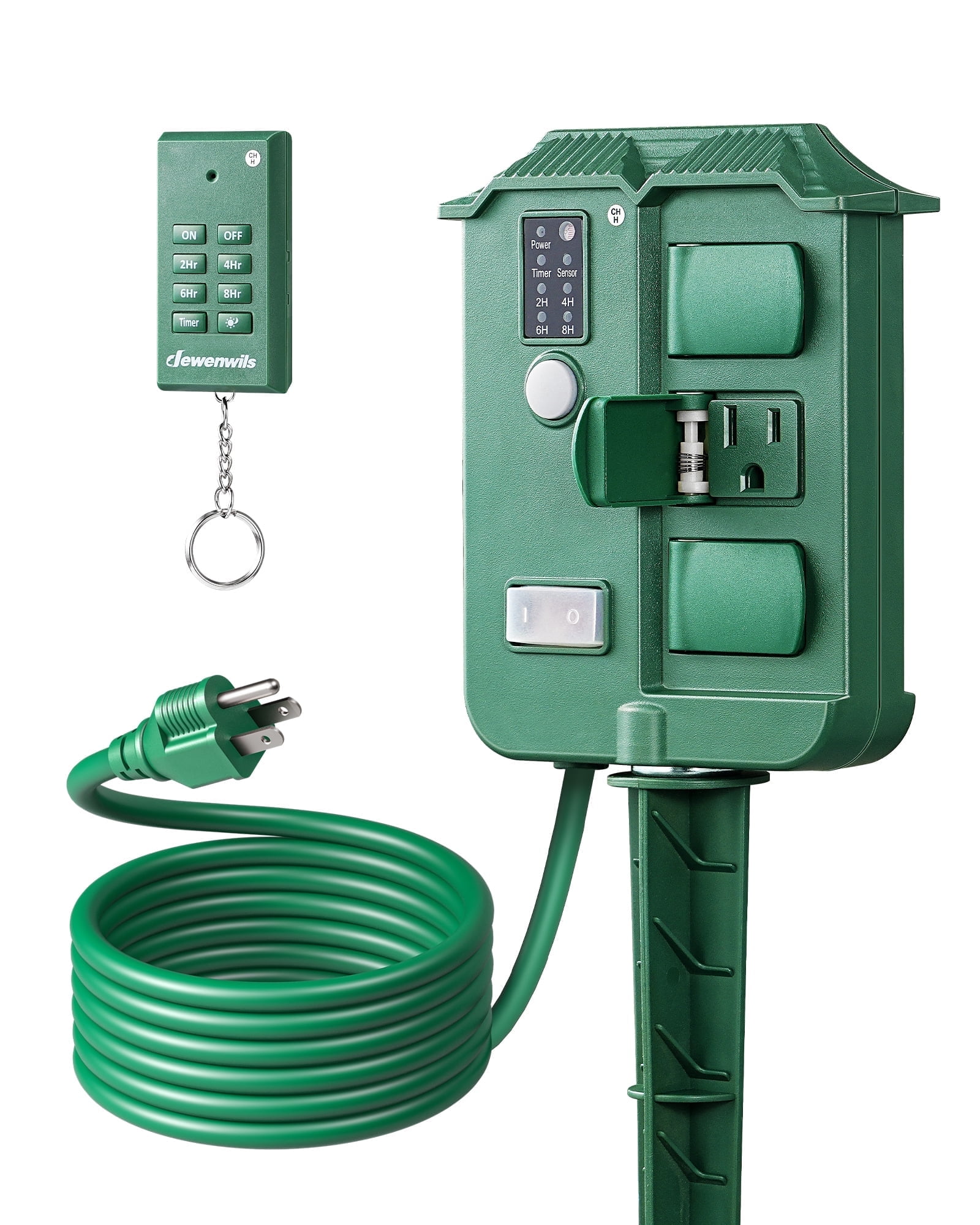 DEWENWILS Outdoor Power Stake Timer with Remote, 6 Grounded Outlets ...