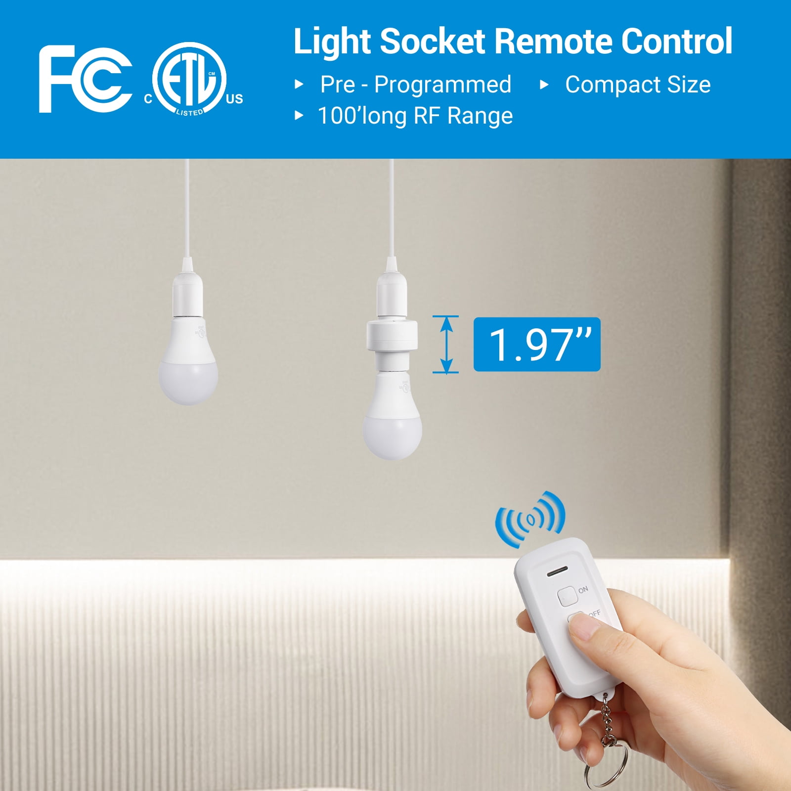 DEWENWILS Remote Control E26/E27 Light Bulb Socket with Switch for Pull ...