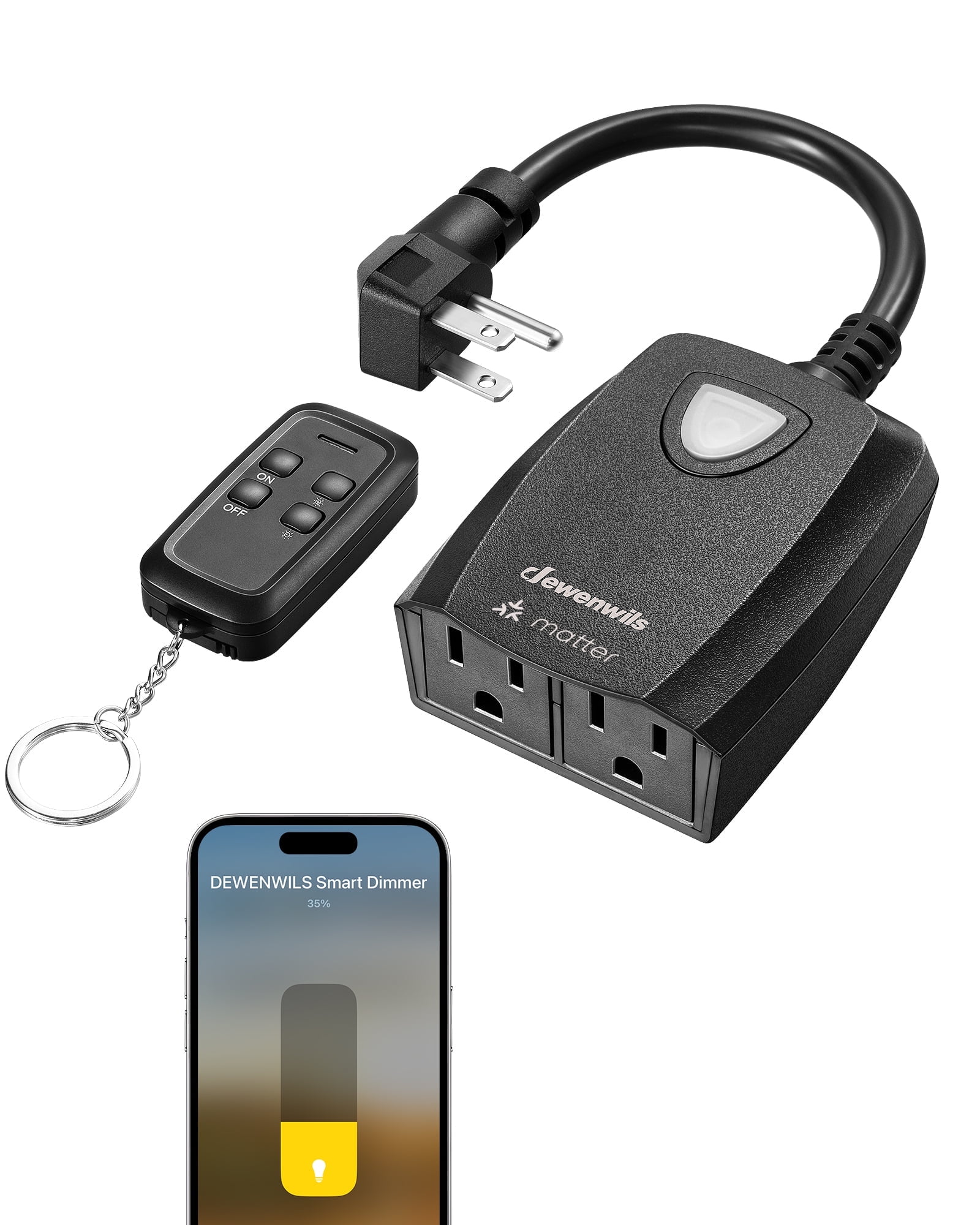 DEWENWILS Wi-Fi Matter Smart Dimmer Plug, Remote Control, 2 Grounded ...