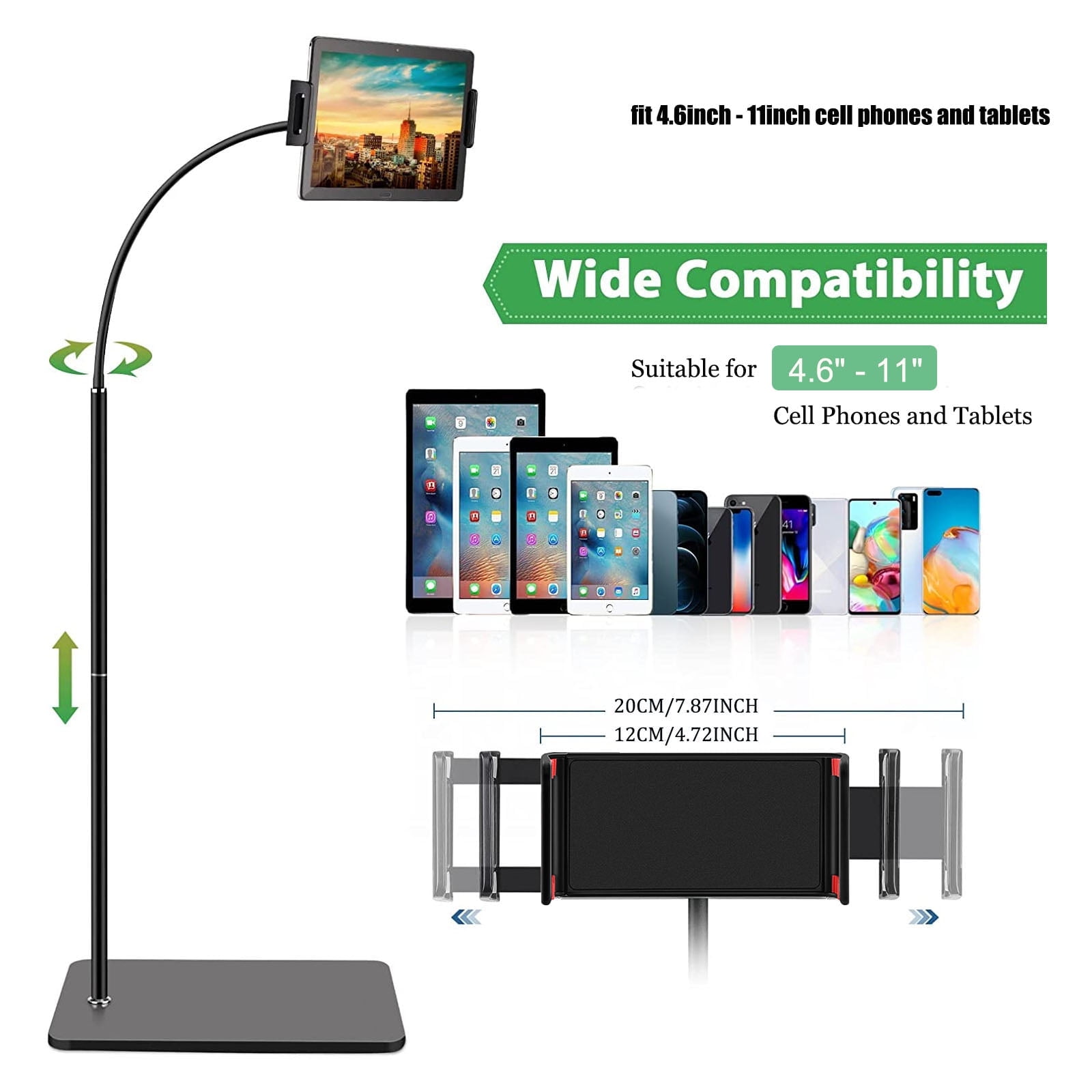 DEWIN Tablet Floor Stand, Adjustable Height iPad Stand Floor,Phone ...