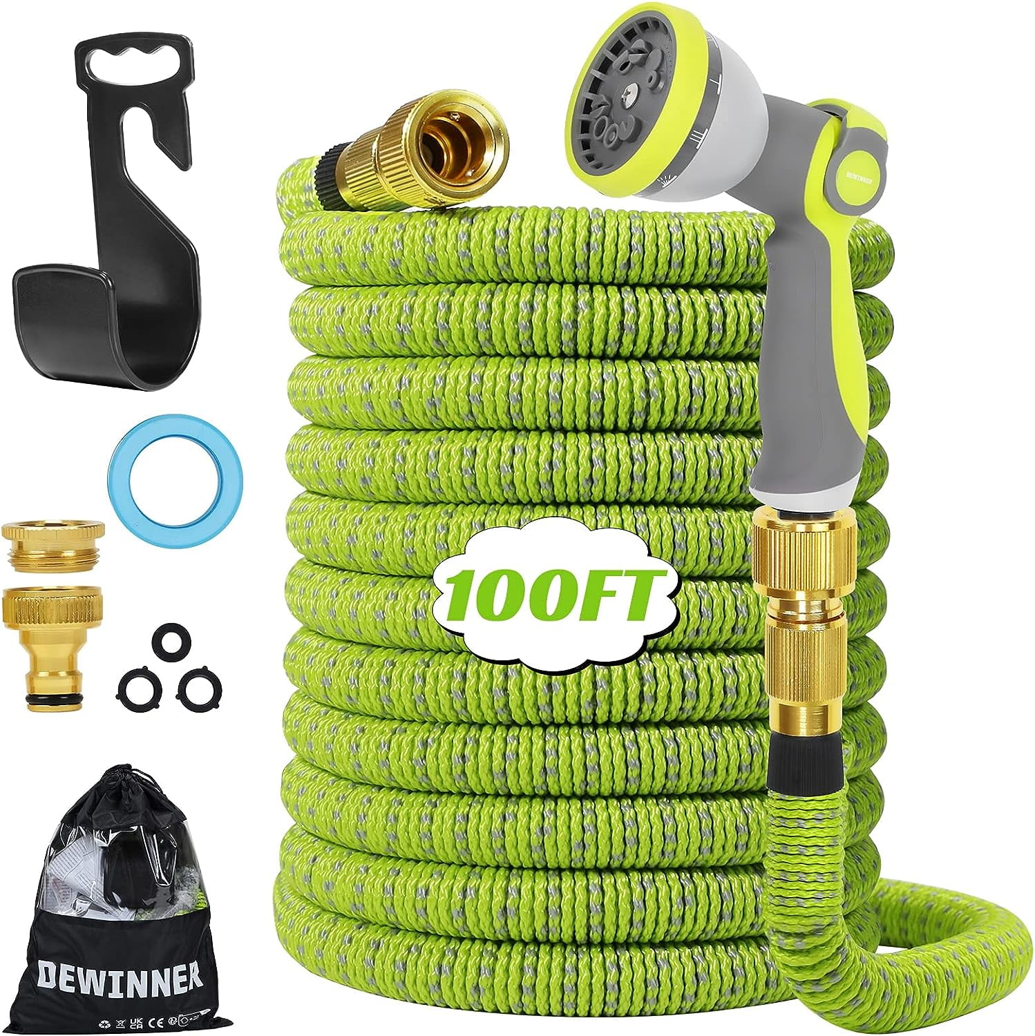 DEWINNER 100FT Expandable Yard Hose with 10 Spray Modes, No-Kink, Brass ...