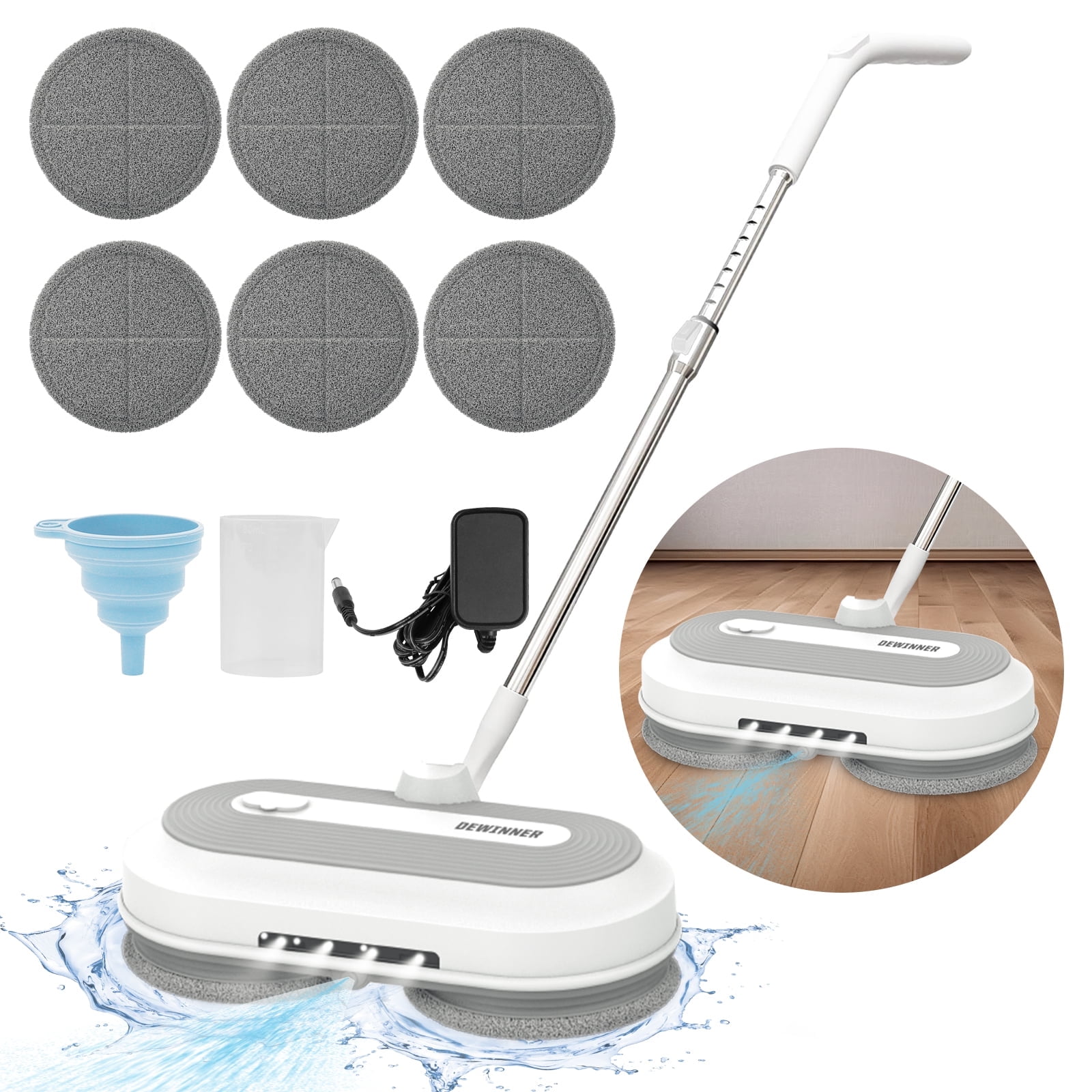 DEWINNER Cordless Electric Mop for Floor Cleaning with Water Sprayer ...