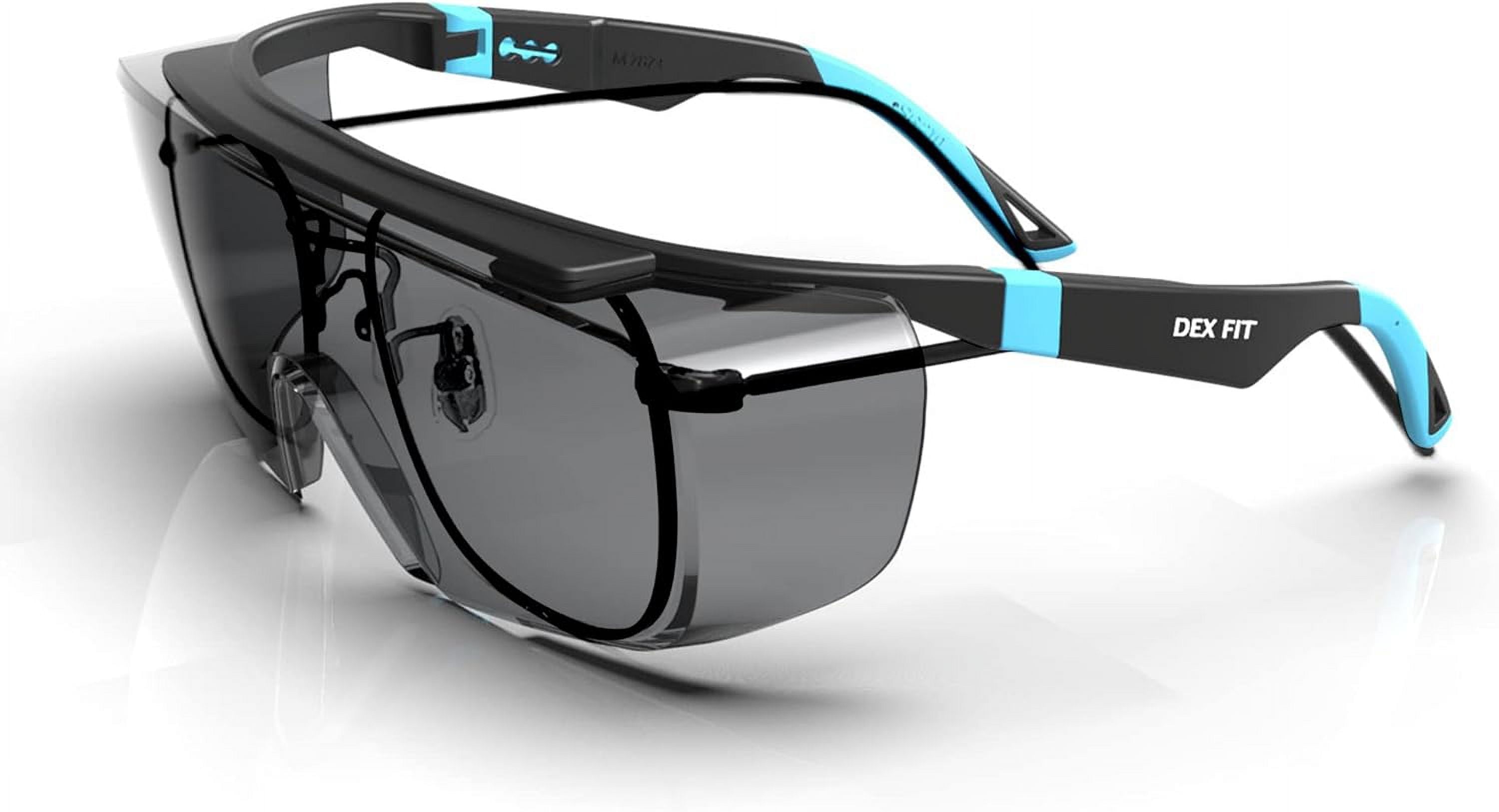 DEX FIT OTG Safety Sunglasses SG210; UV & Z87 Protection, Fog & Scratch Resistant (Black & Blue ...