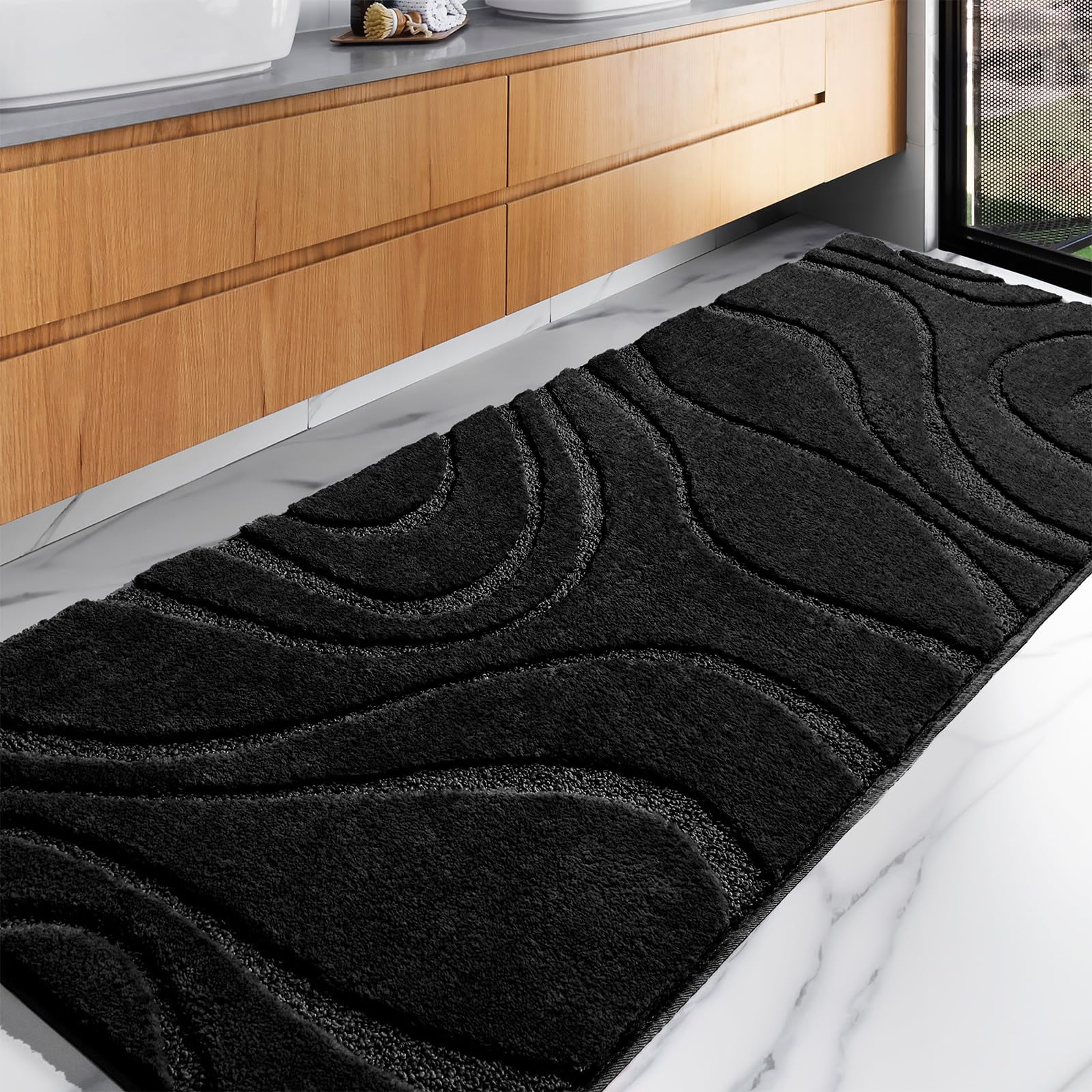 DEXDE Bathroom Rugs Runner 24 x 60 Inch, Extra Long Black Bath Rugs Non ...