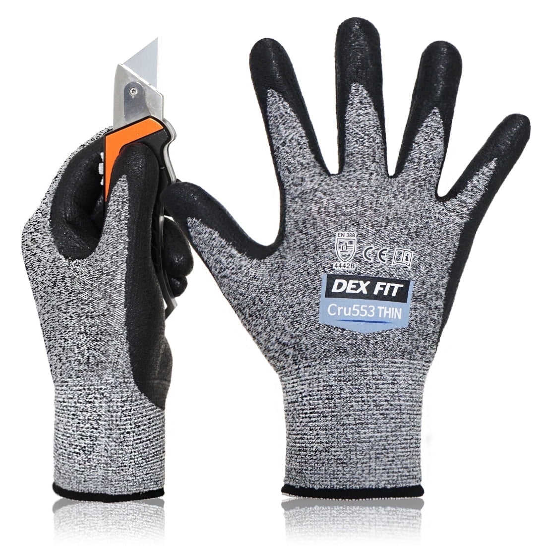 DEX FIT CRU553 Grey Nitrile Work Gloves, Level 5 Cut Resistance, Medium ...