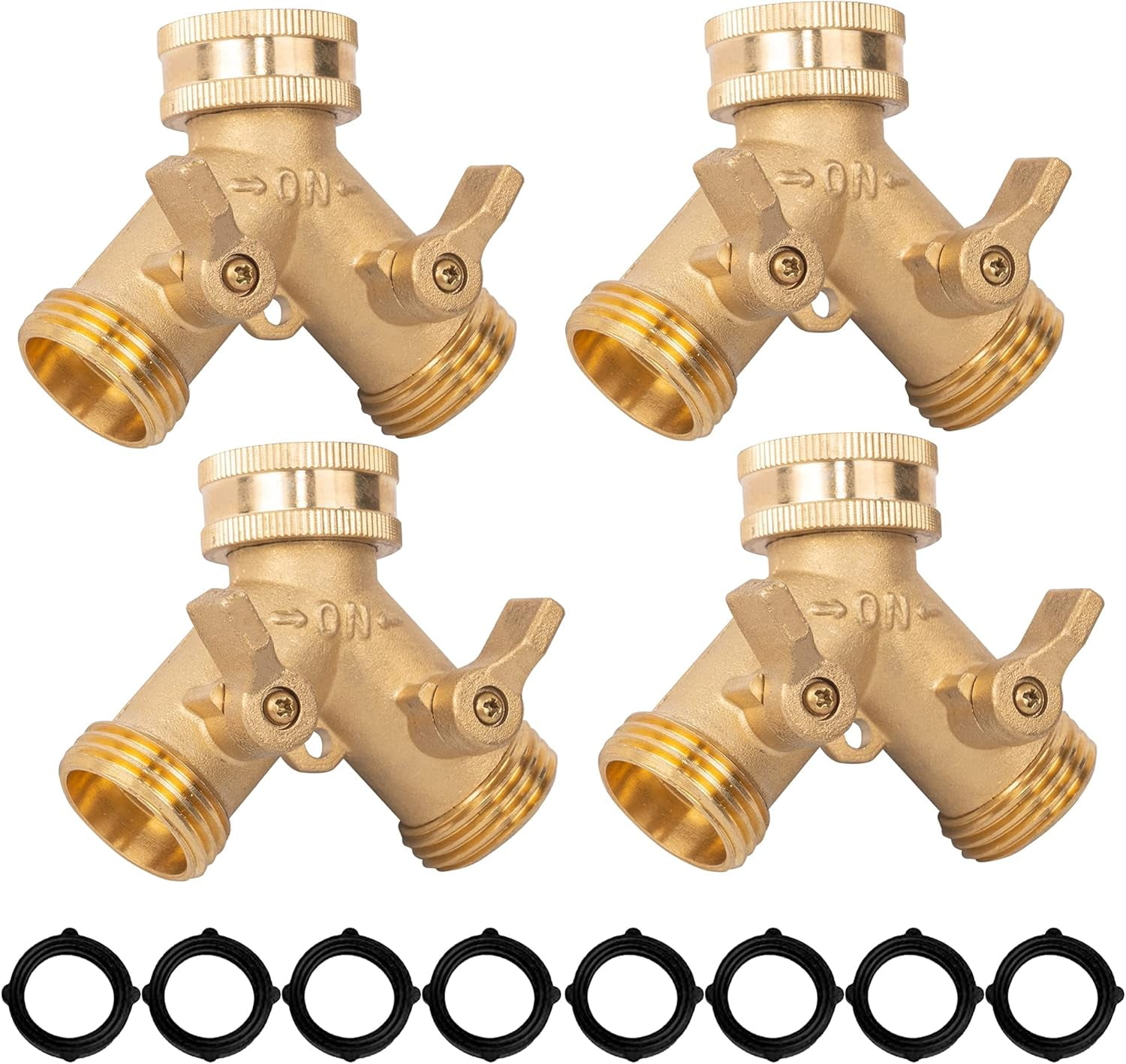DEXIMRO 4 PCS Garden Hose Distributor, 2-Way, Heavy Duty Brass Connector Faucet Distributor, Y ...