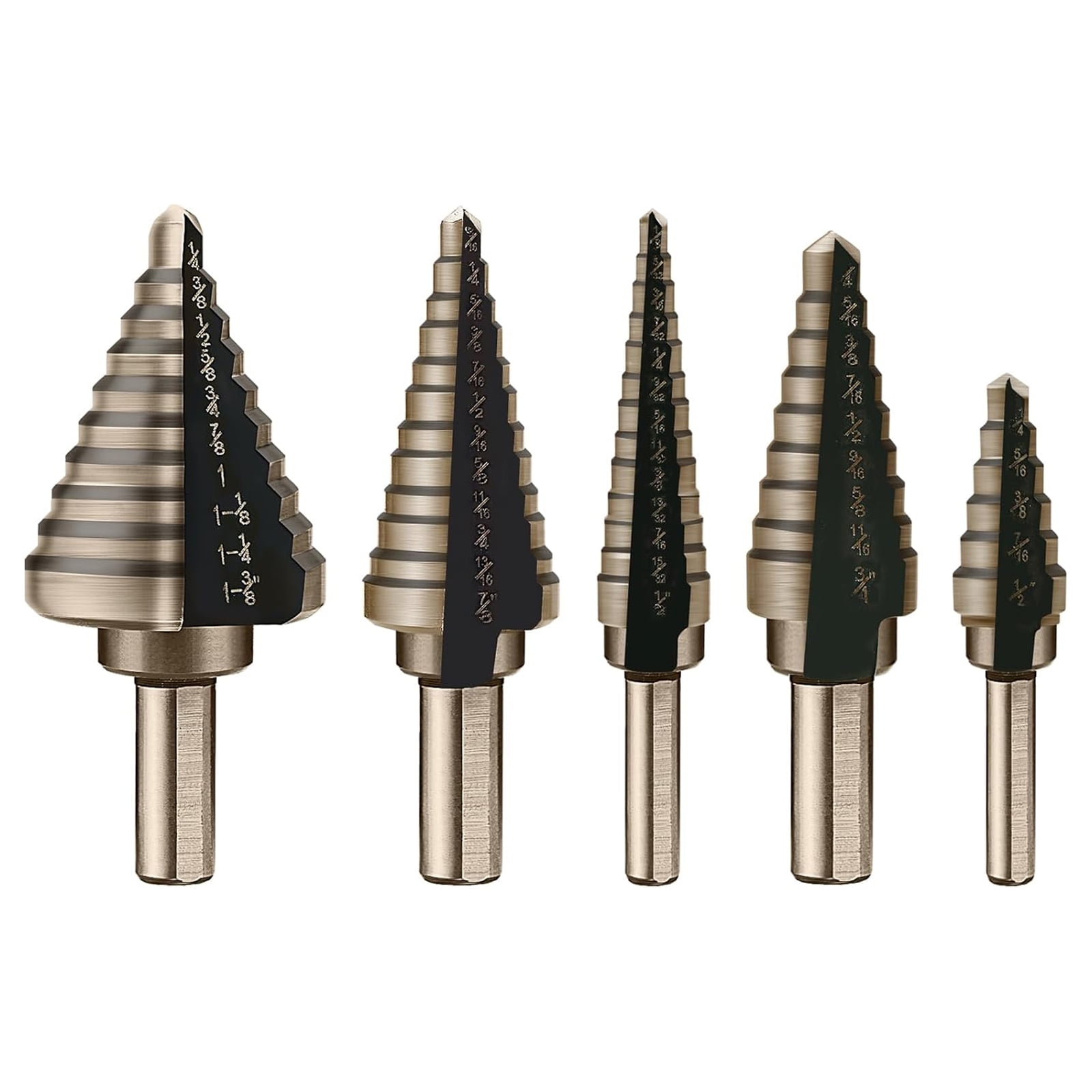DEXIMRO Titanium Coated Step Drill Bit Set – 5-Piece HSS Unibit with ...