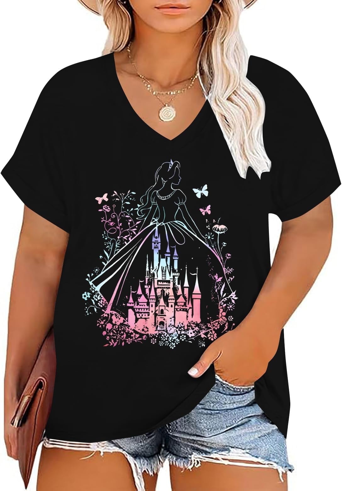 DEXIO Plus Size Magic Kingdom Shirts for Women Castle Graphic T Shirt ...
