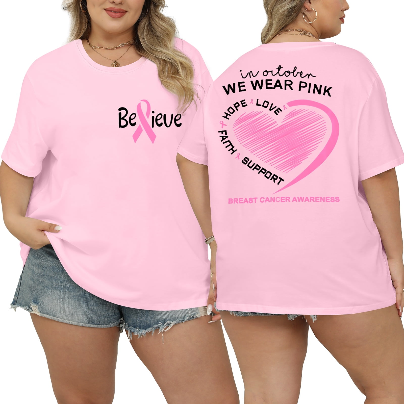 DEXIO Plus Size Pink Ribbon Shirts Breast Cancer Awareness Gifts Red ...