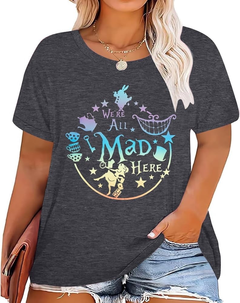 DEXIO Women's Plus Size Tops Women's Cute Graphic Tees We're All Mad ...