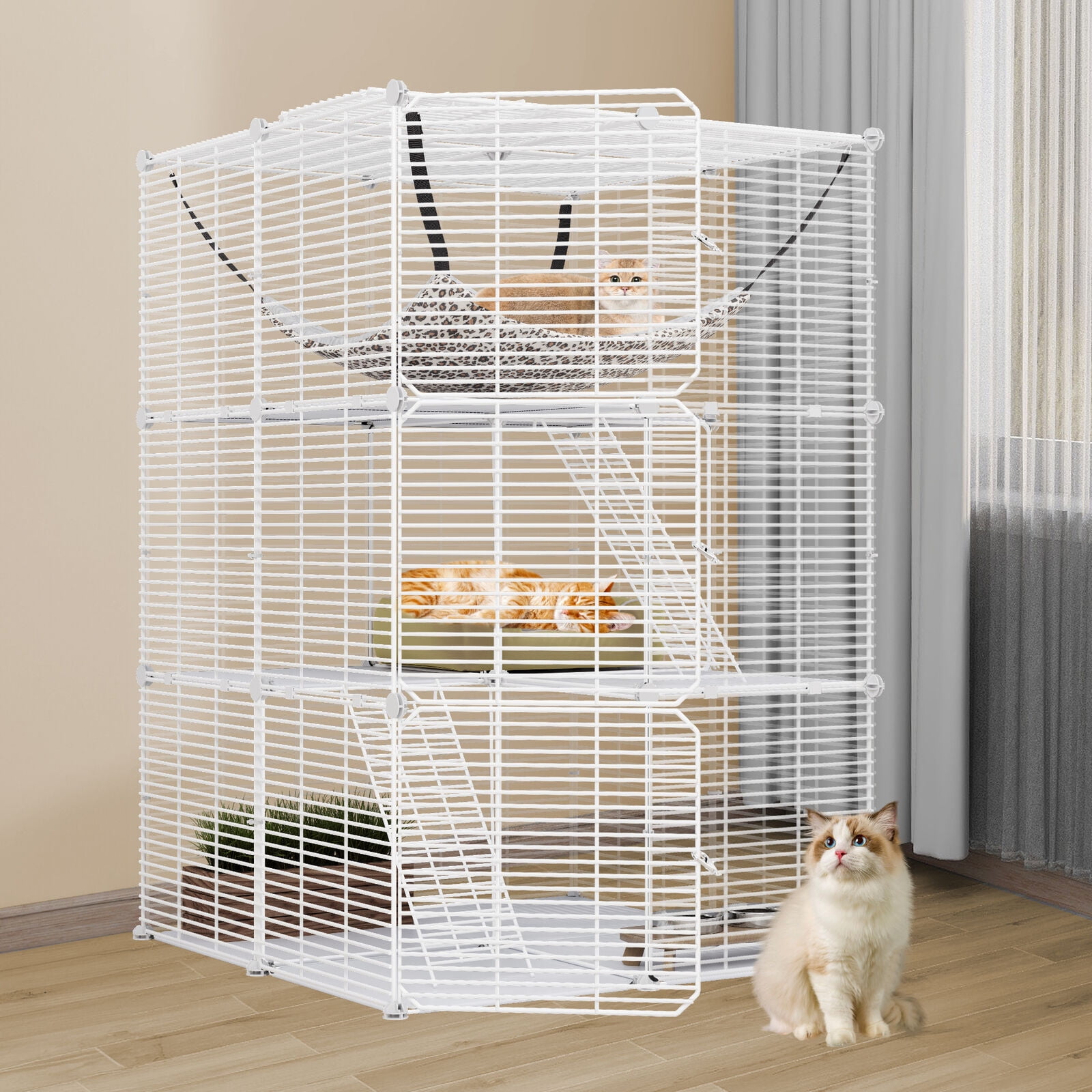 DEXS 1 - 2 Cats Cage Indoor Cat Enclosures with a Spacious Metal Kennel ...