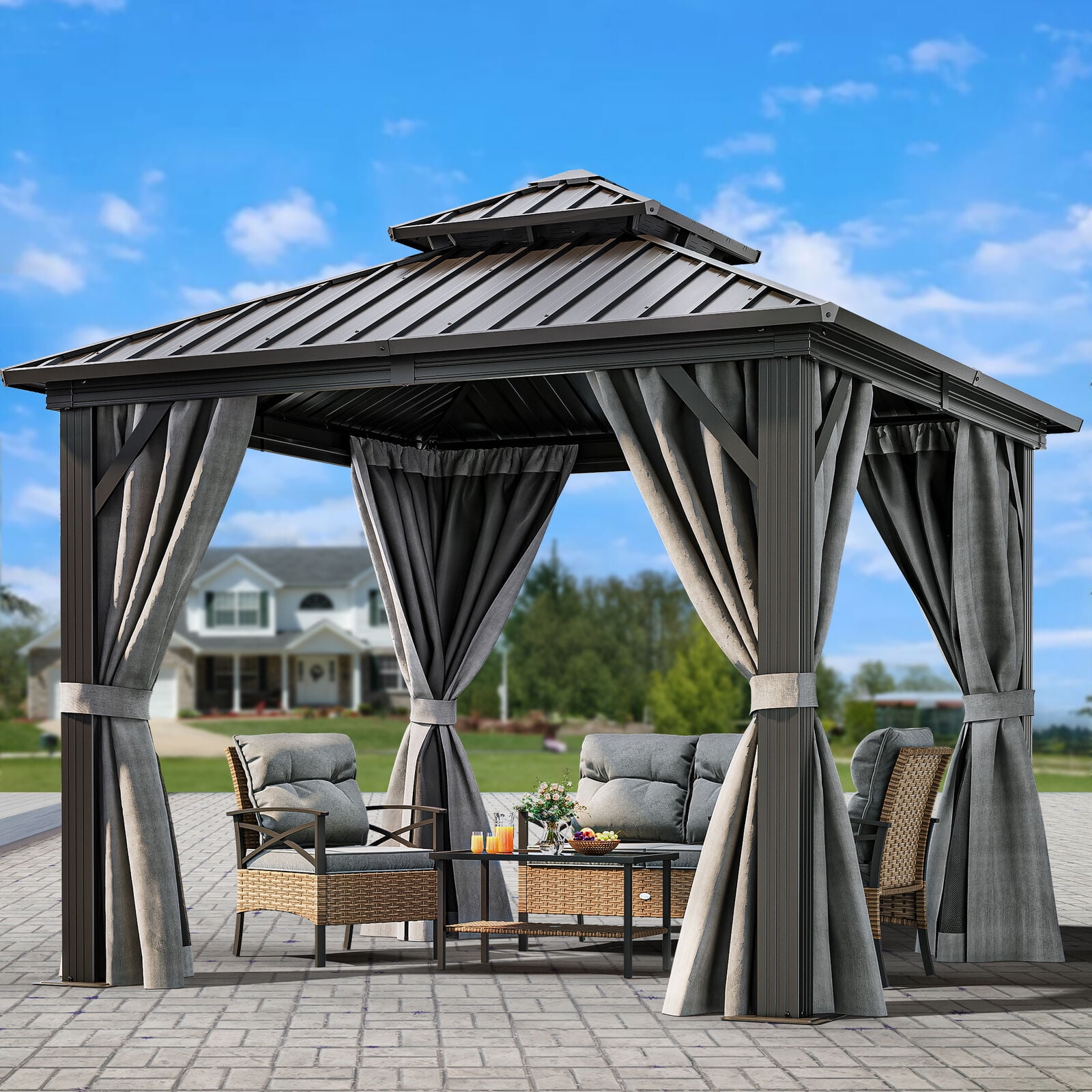 DEXS 10x10ft Hardtop Gazebo, Galvanized Steel Double Roof, Pop Up ...