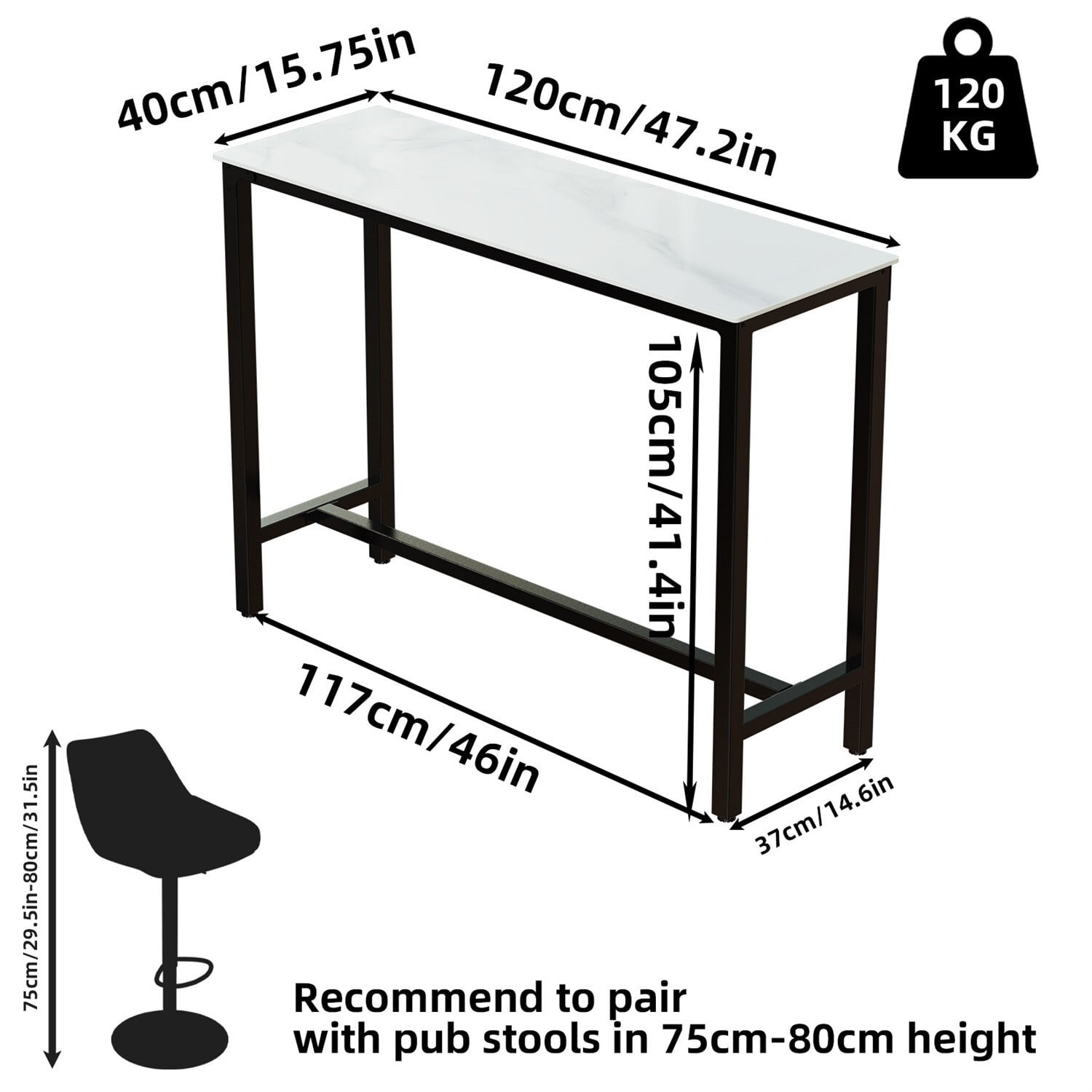 DEXS 41 Inch Tall Bar Table with Sintered Stone Top, Scratch Resistant ...
