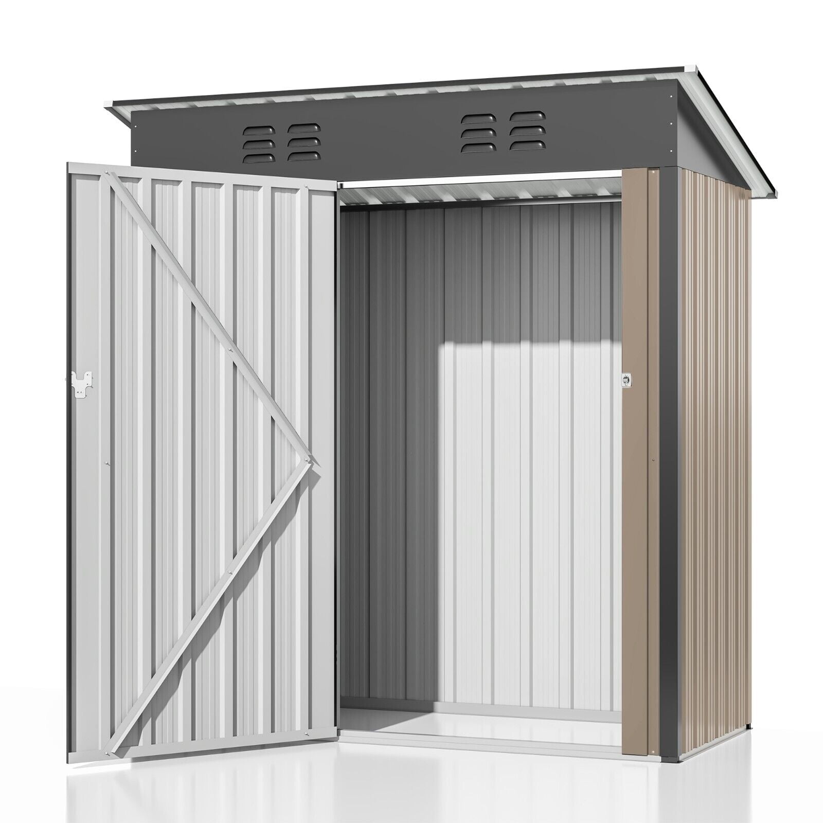 DEXS 5'x3' Brown Lockable Metal Storage Shed, Backyard Garden Storage ...