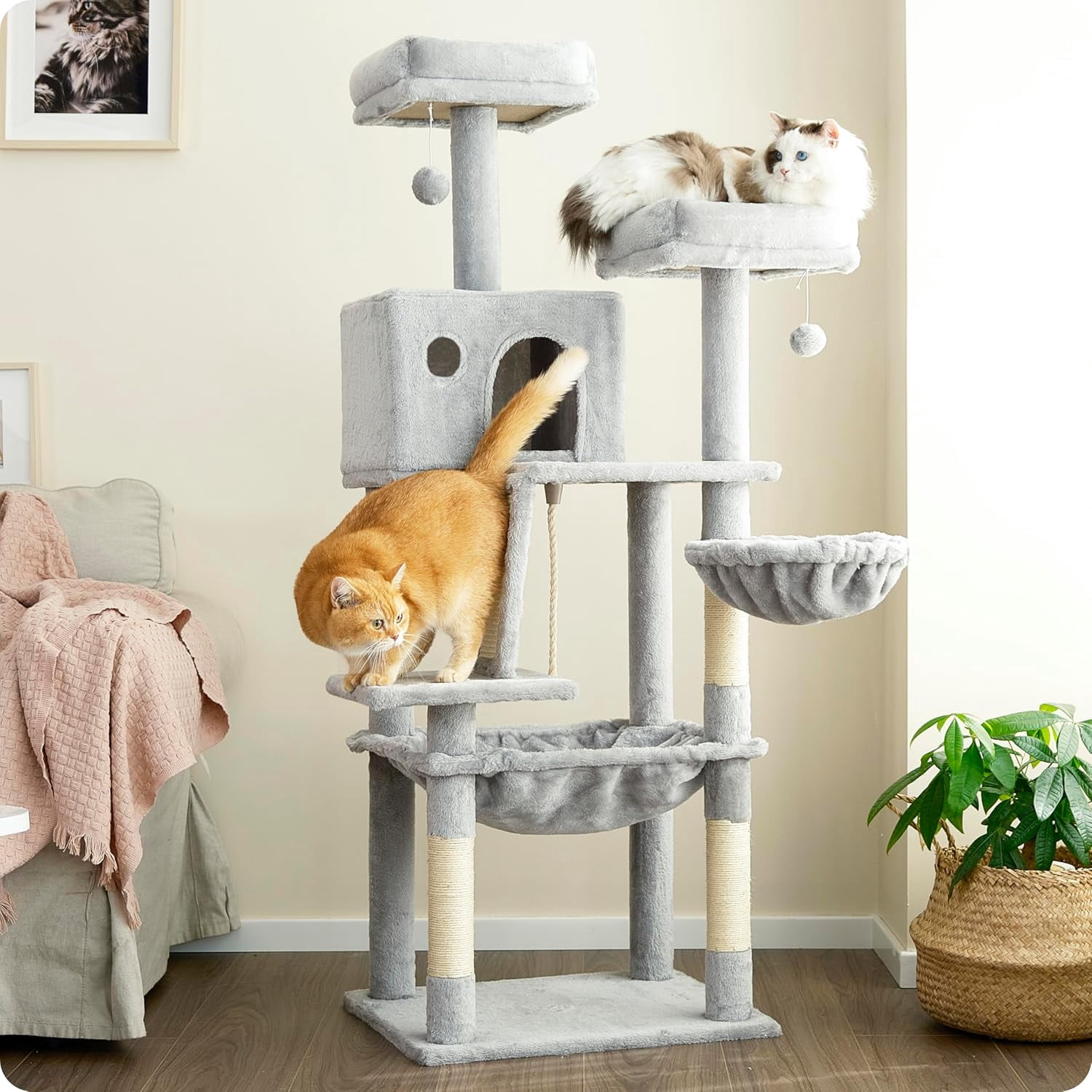 DEXS Cat Tree, 27 inch Cat Tower for Large Cat Indoor, Enlarged Condo ...