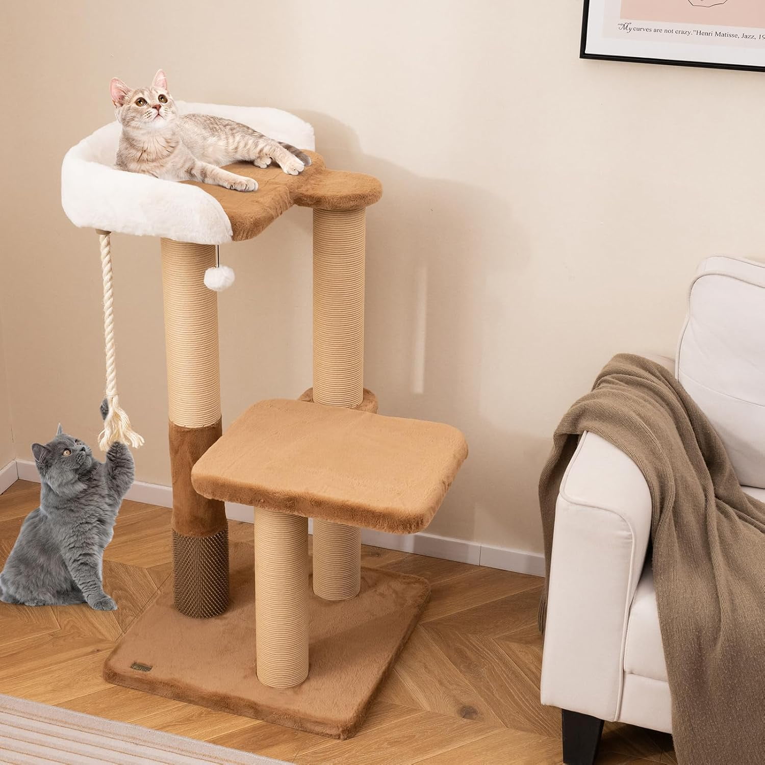 DEXS Modern Cat Tree for Indoor Cats, Multi-Level Cat Tower with Paper ...
