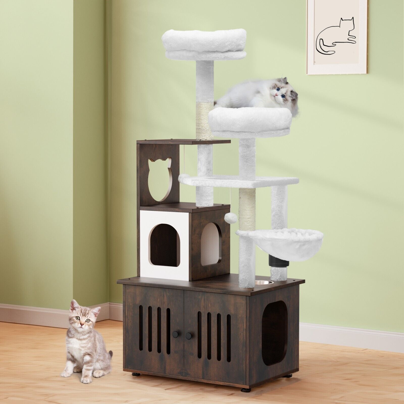 DEXS Multi-Functional Cat Litter Box Enclosure & Cat Tree Combo: A ...