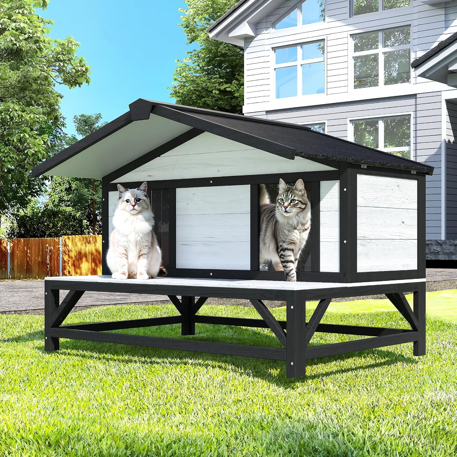 DEXS Outdoor Cat House Feral Cat Shelter Waterproof All-Round Foam ...