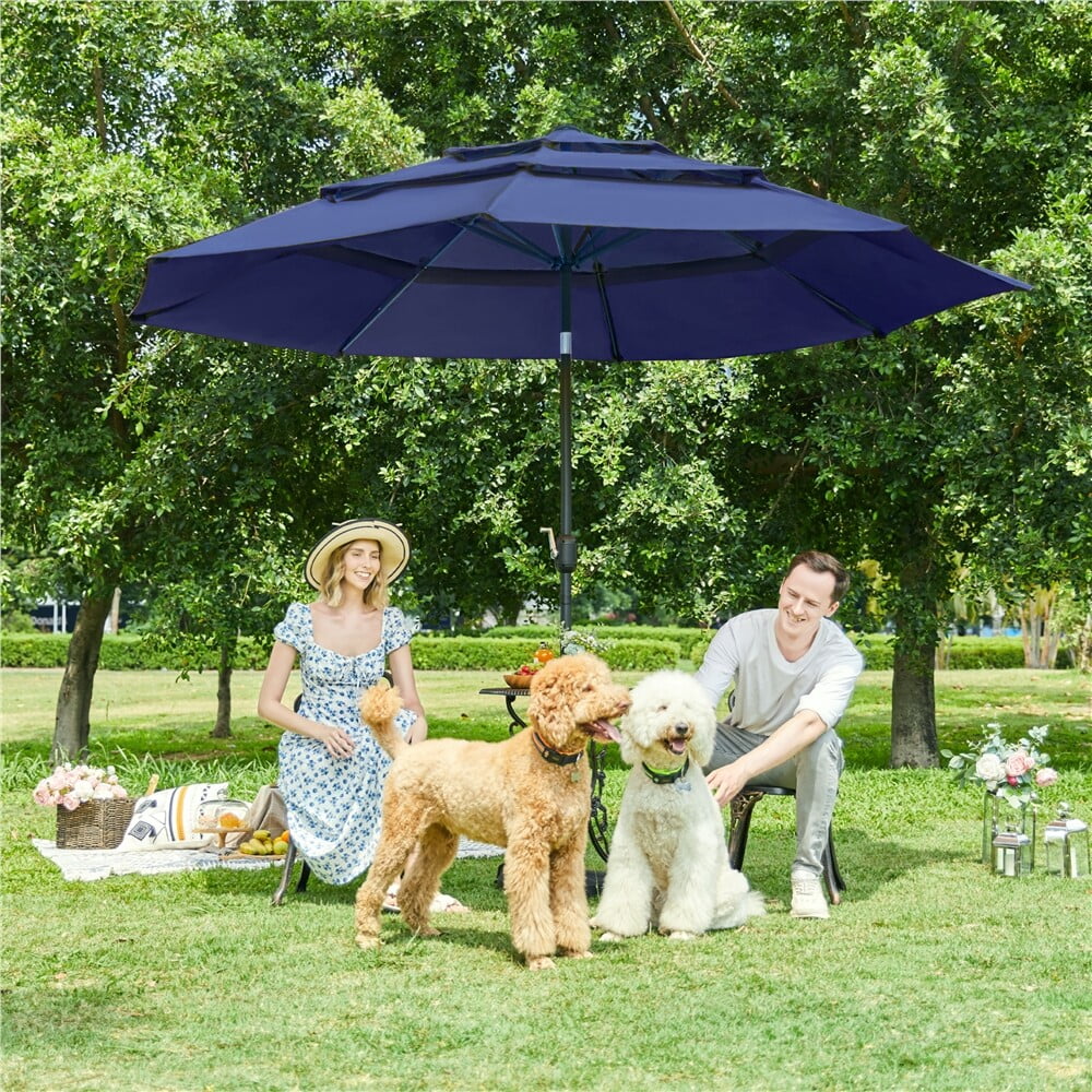 DEXS Spacious 3-Tier Patio Umbrella 10ft Premium Vented Outdoor Canopy Sun Shade with Double ...