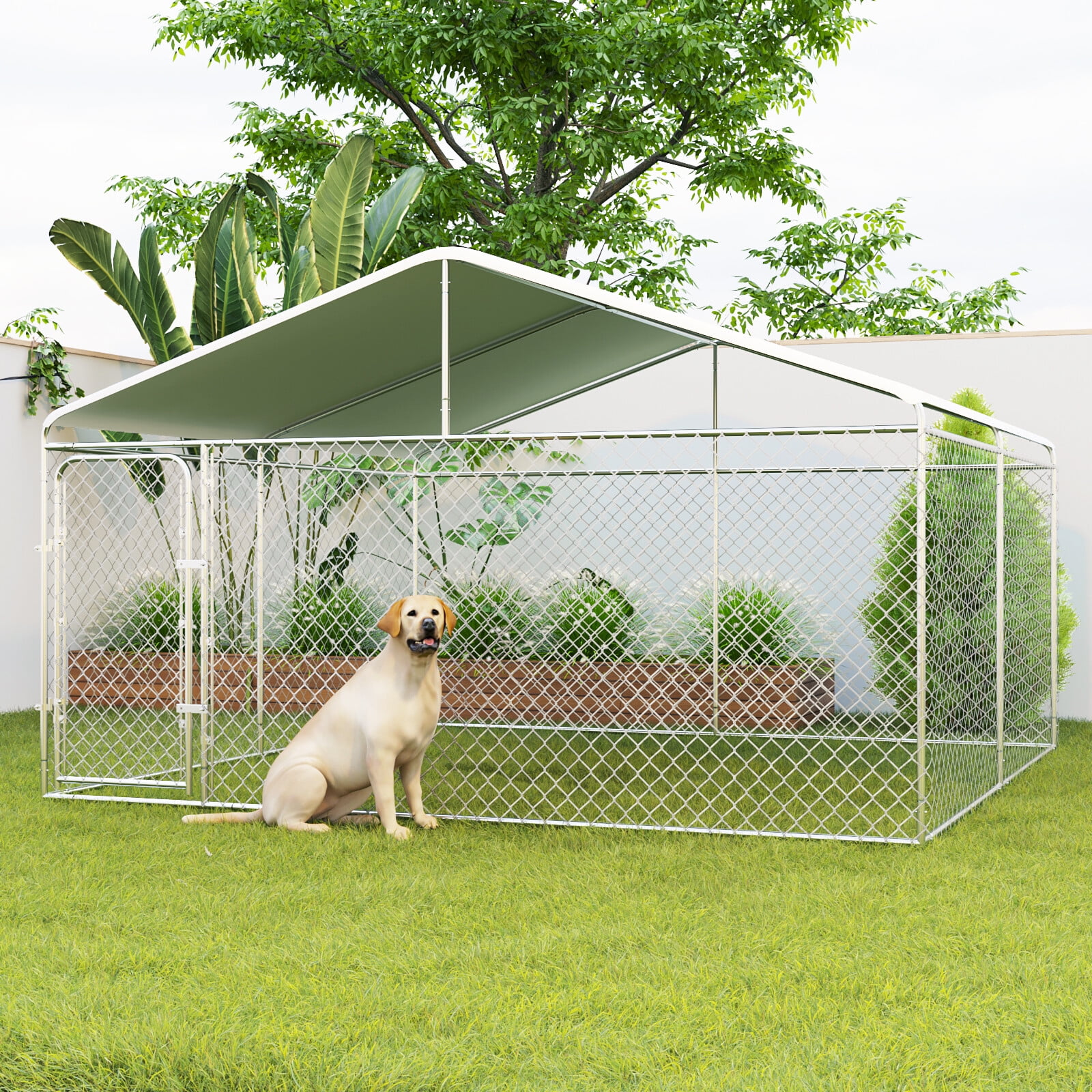 DEXS Spacious 6.5ft & 10ft Large Outdoor Chain Link Dog Run House ...