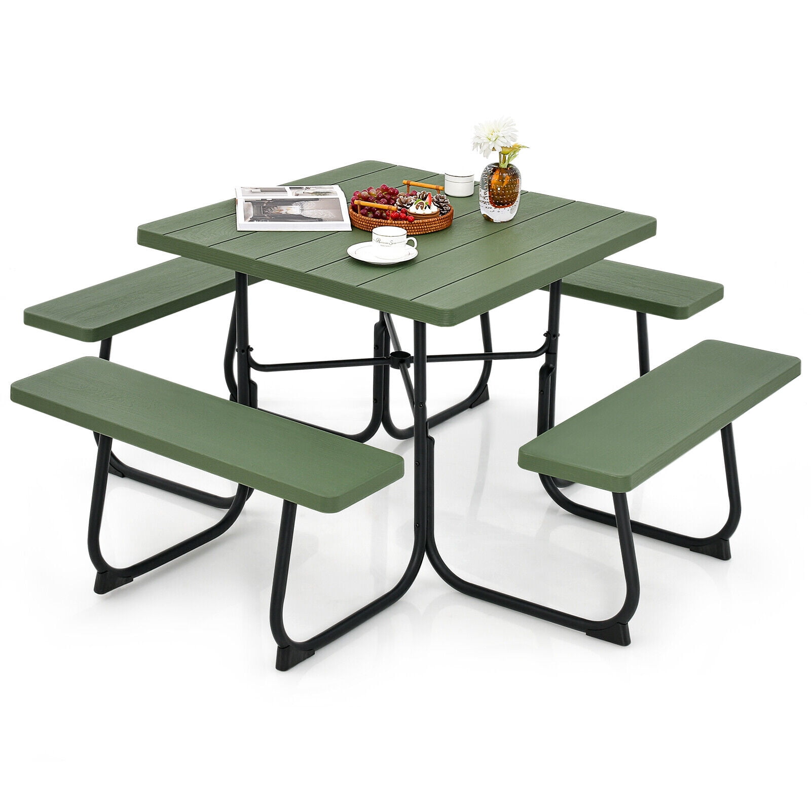 DEXS Spacious Outdoor 8 - Person Square Picnic Table Bench Set ...