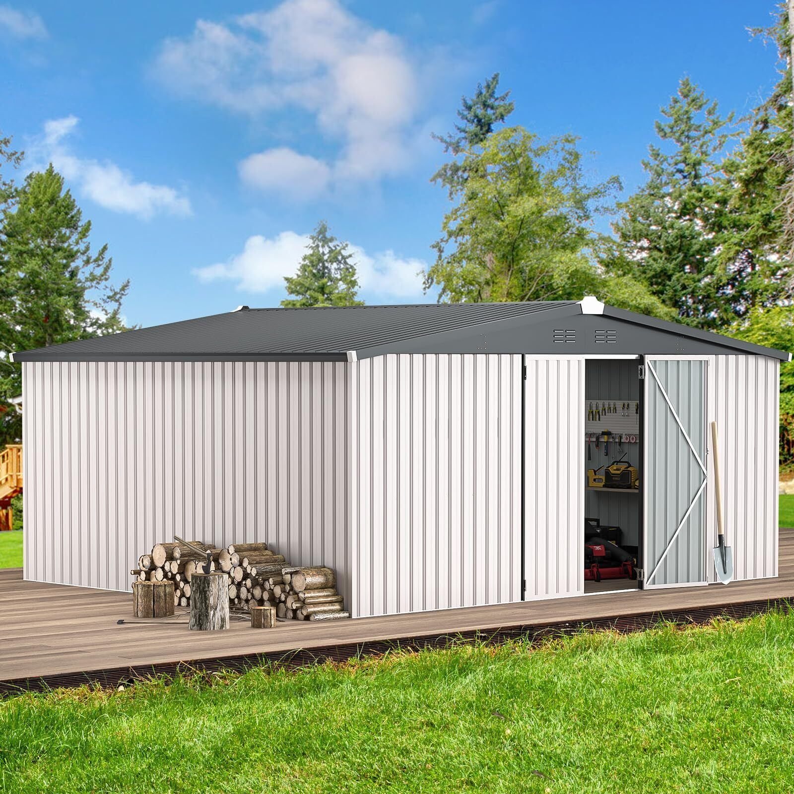 DEXS Spacious Outdoor Metal Storage Shed,Multi-Purpose Utility for ...