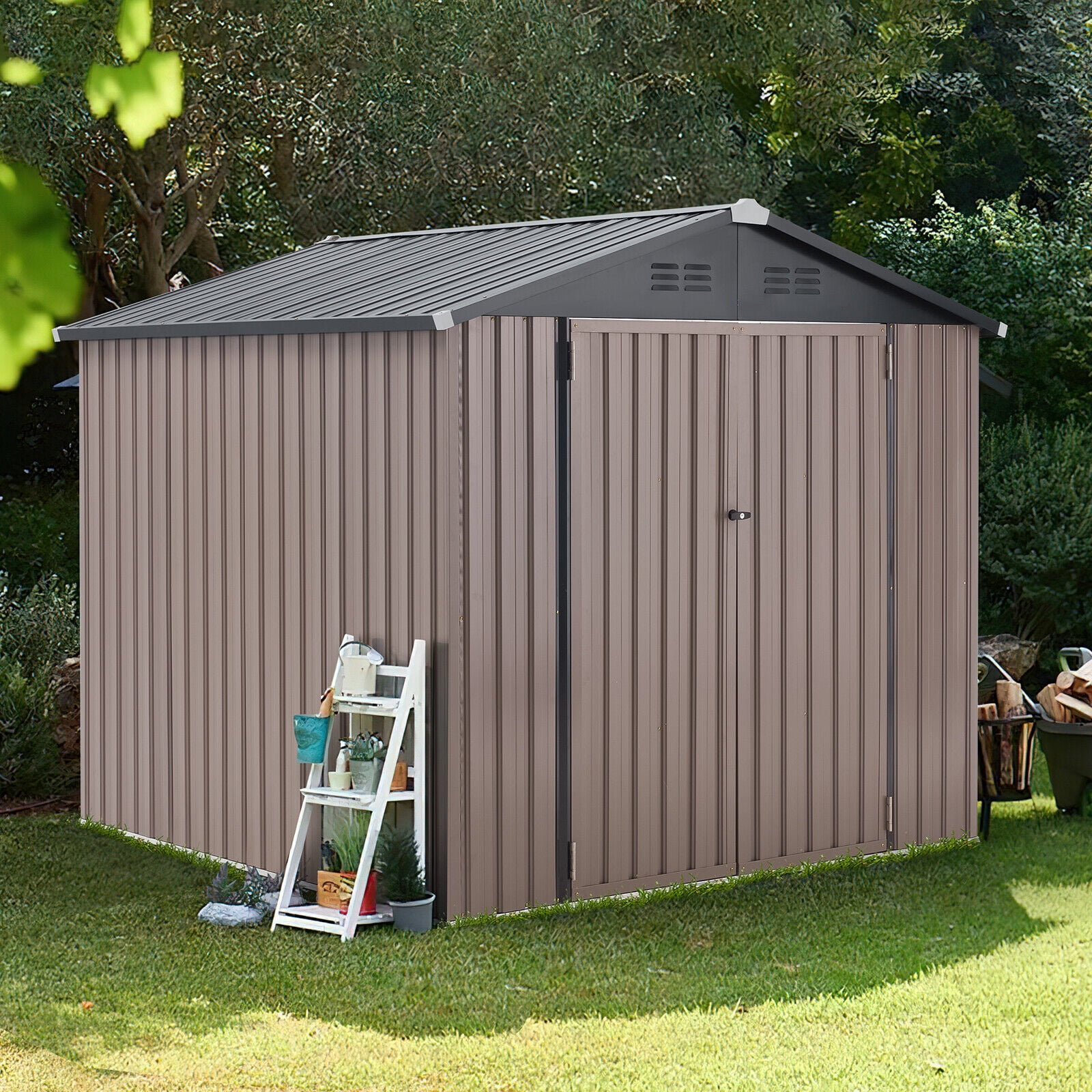 DEXS Spacious Outdoor Metal Storage Shed,Multi-Purpose Utility for ...