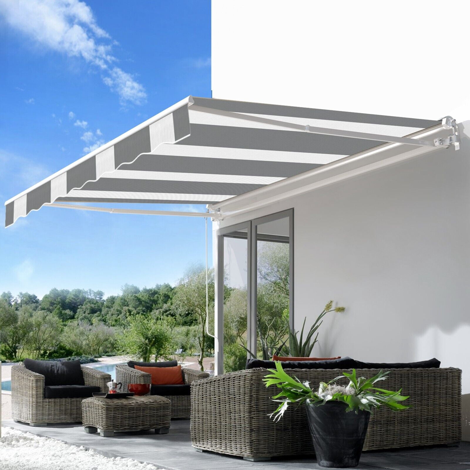 DEXS Spacious Patio Awning, Manual Retractable Outdoor Sun Shade Canopy ...