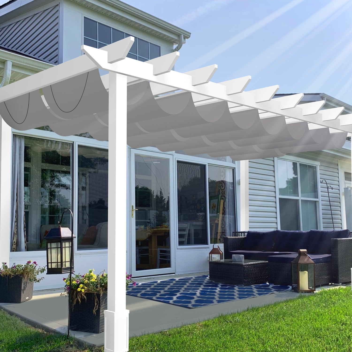 DEXS Spacious Retractable Canopy Cover Awning, Outdoor Shade Wire ...
