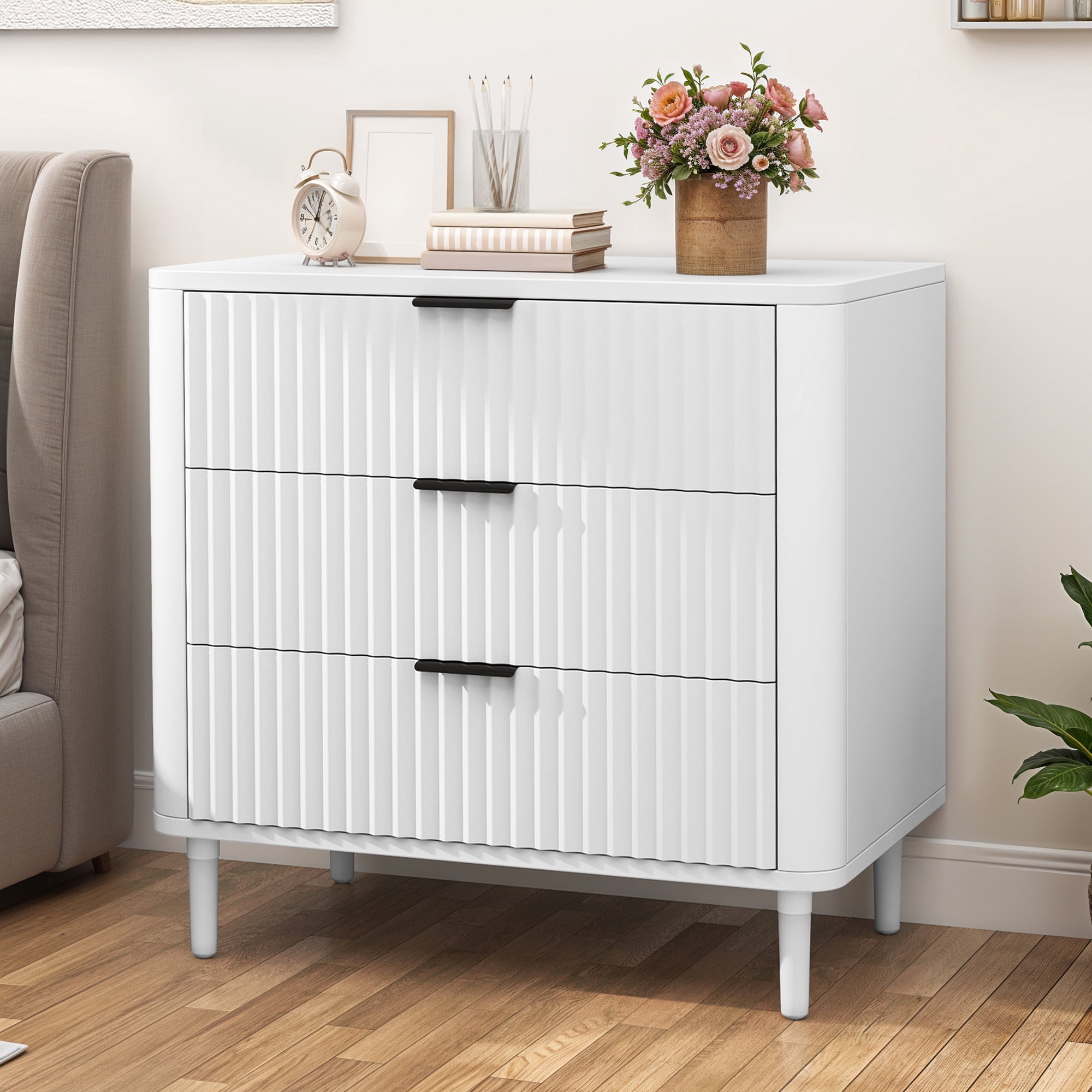 DEXTRUS 3-Drawer Fluted Dresser with Anti-Tip Device, Wood Chest of ...
