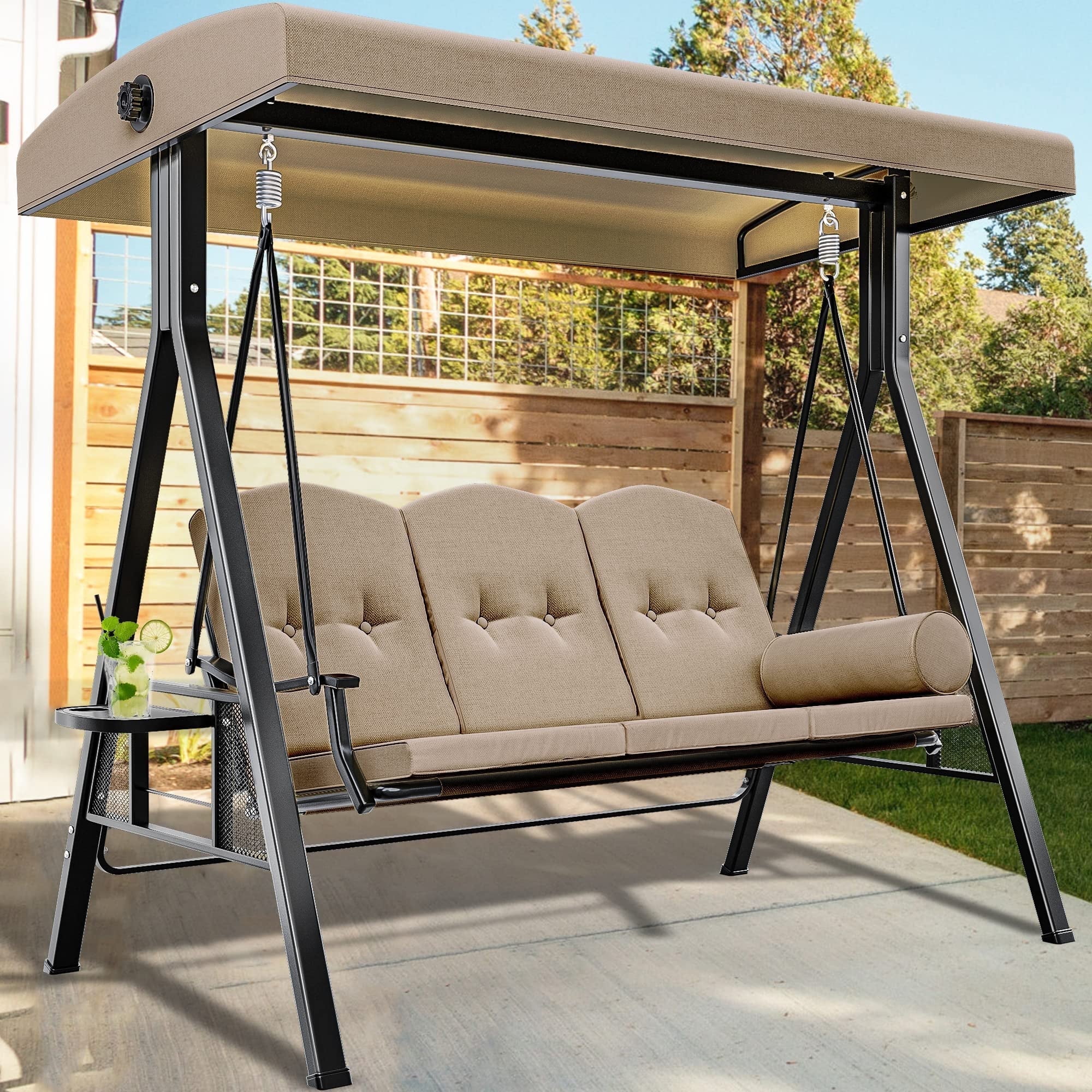 Dextrus 3-Seat Outdoor Porch Swing with Adjustable Canopy, Removable ...