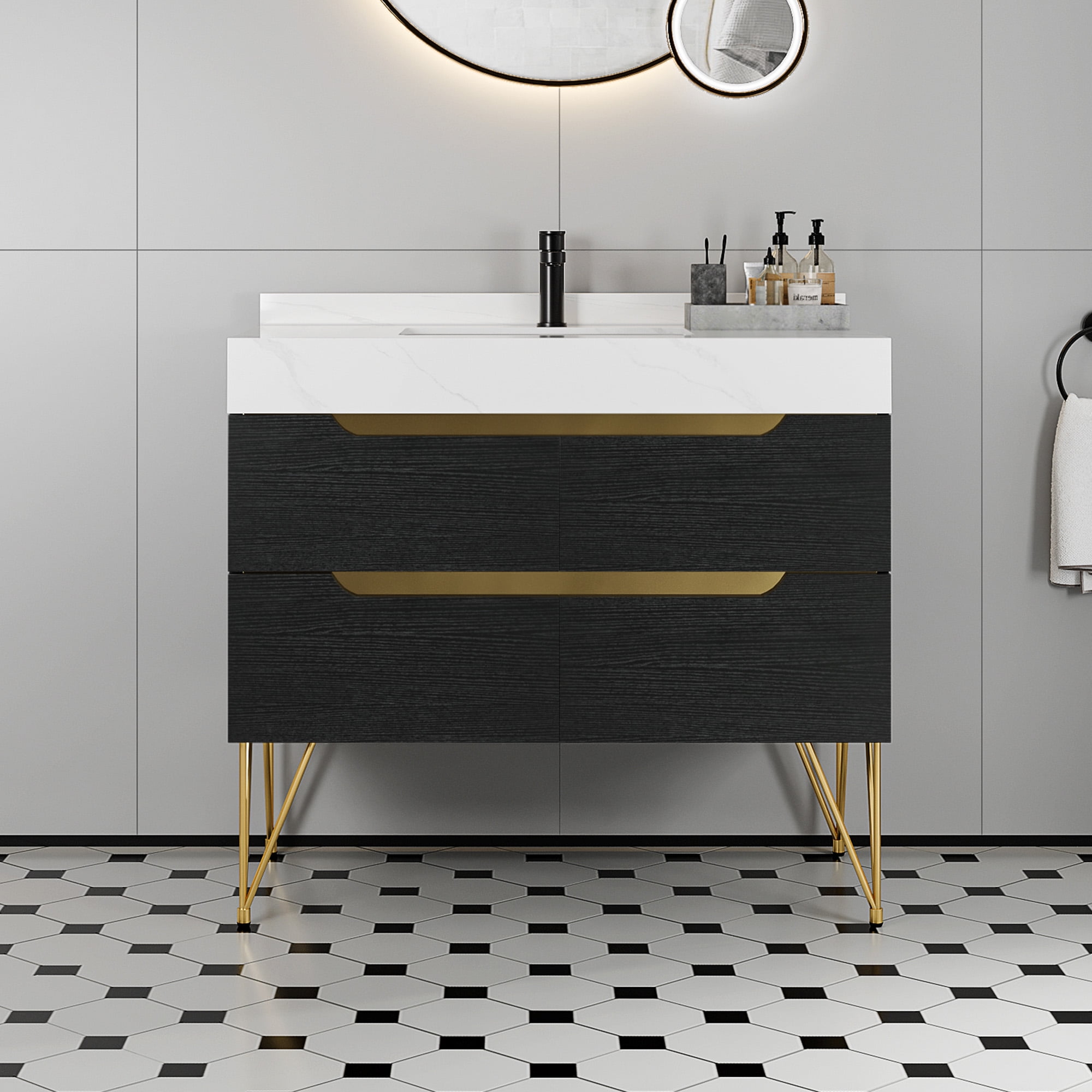 "DEXTRUS 35.4"" Black Single Wall Mount Bathroom Vanity Set with Large ...