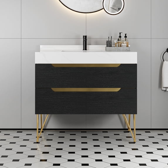 "DEXTRUS 35.4"" Black Single Wall Mount Bathroom Vanity Set with Large ...