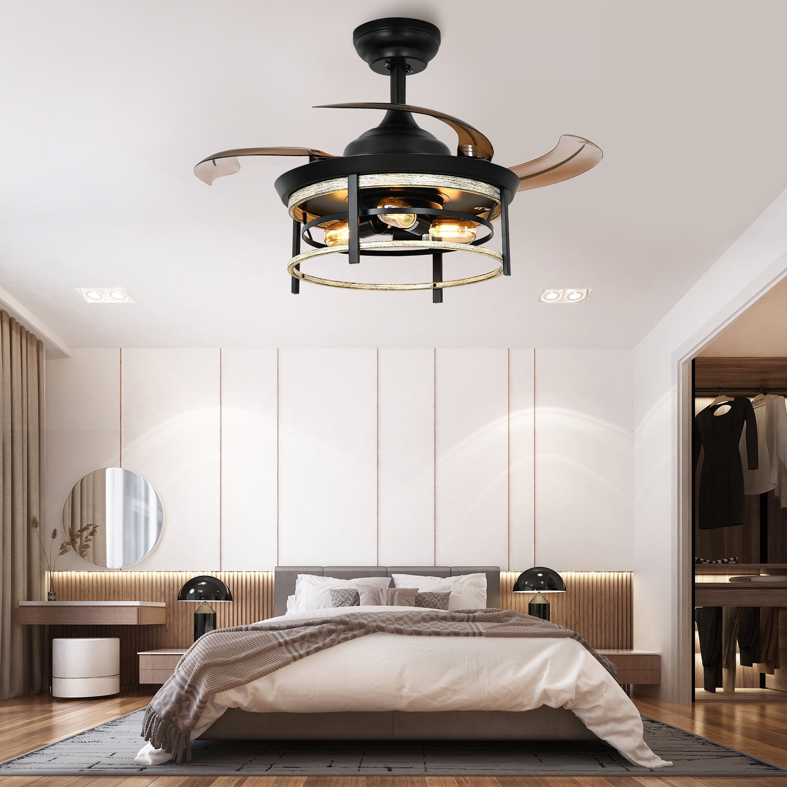 DEXTRUS 36" Retractable Ceiling Fan with Lights and Remote, Farmhouse ...