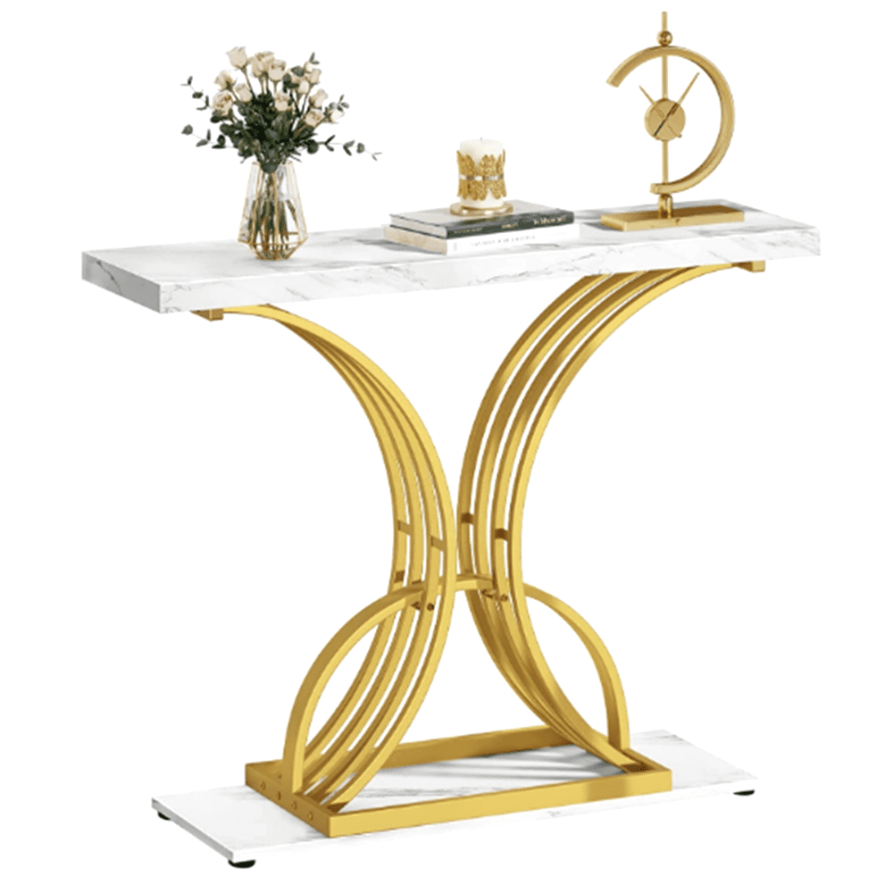 DEXTRUS, Console End Table, 39", Faux Marble Top with Gold Frame ...