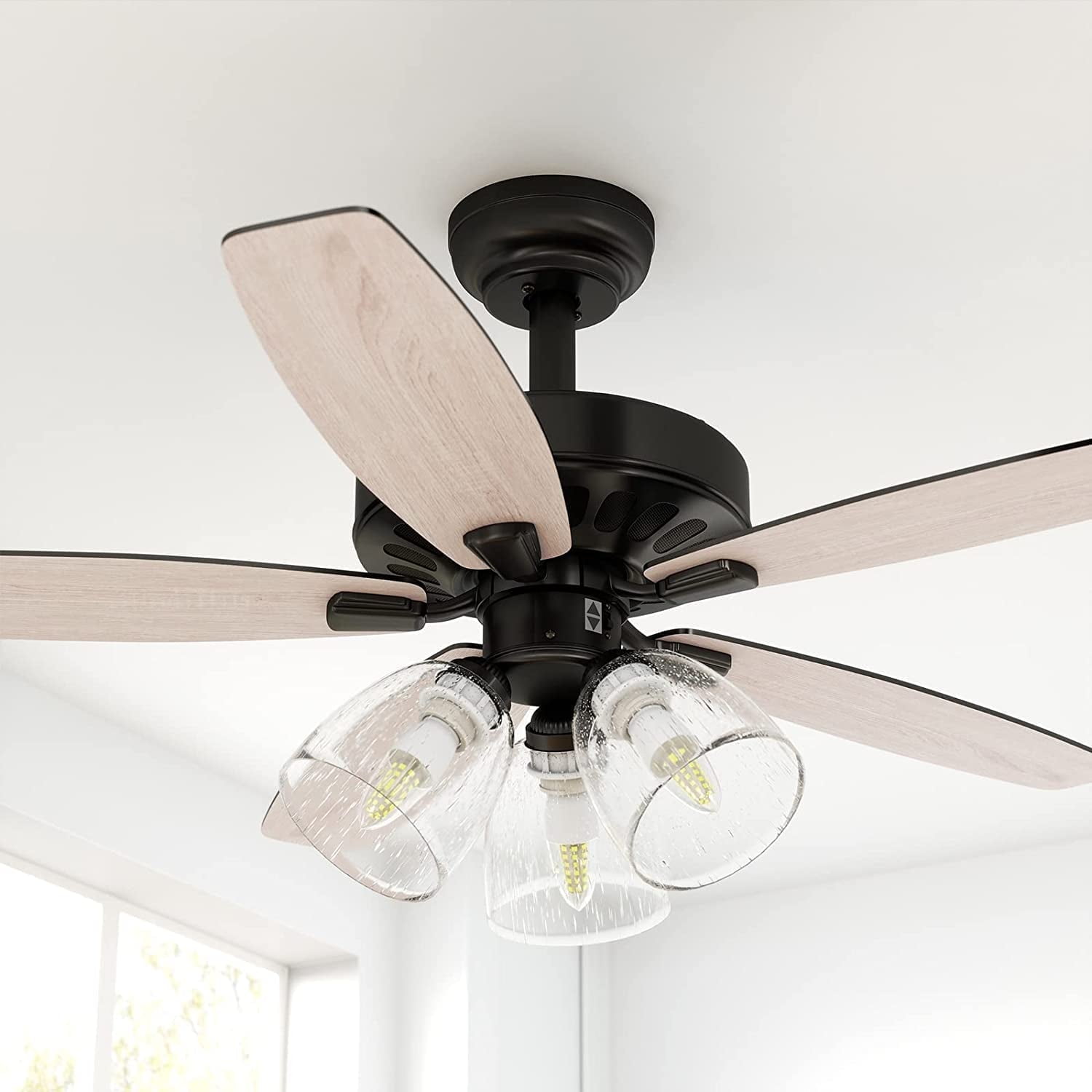 DEXTRUS 52'' Farmhouse Ceiling Fan with Light, Remote, Seeded Glass Kit ...