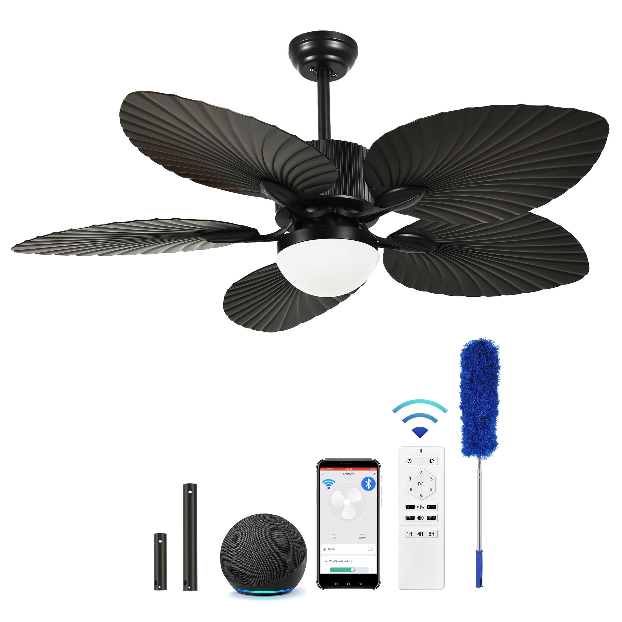 DEXTRUS 52 Inch Tropical Ceiling Fan with LED Light and Remote,3 Ways ...