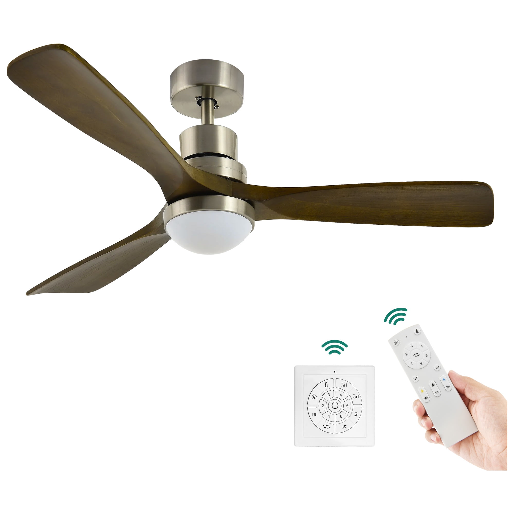 DEXTRUS 52" Industrial Wood Ceiling Fan with Lights and Wall Switch ...