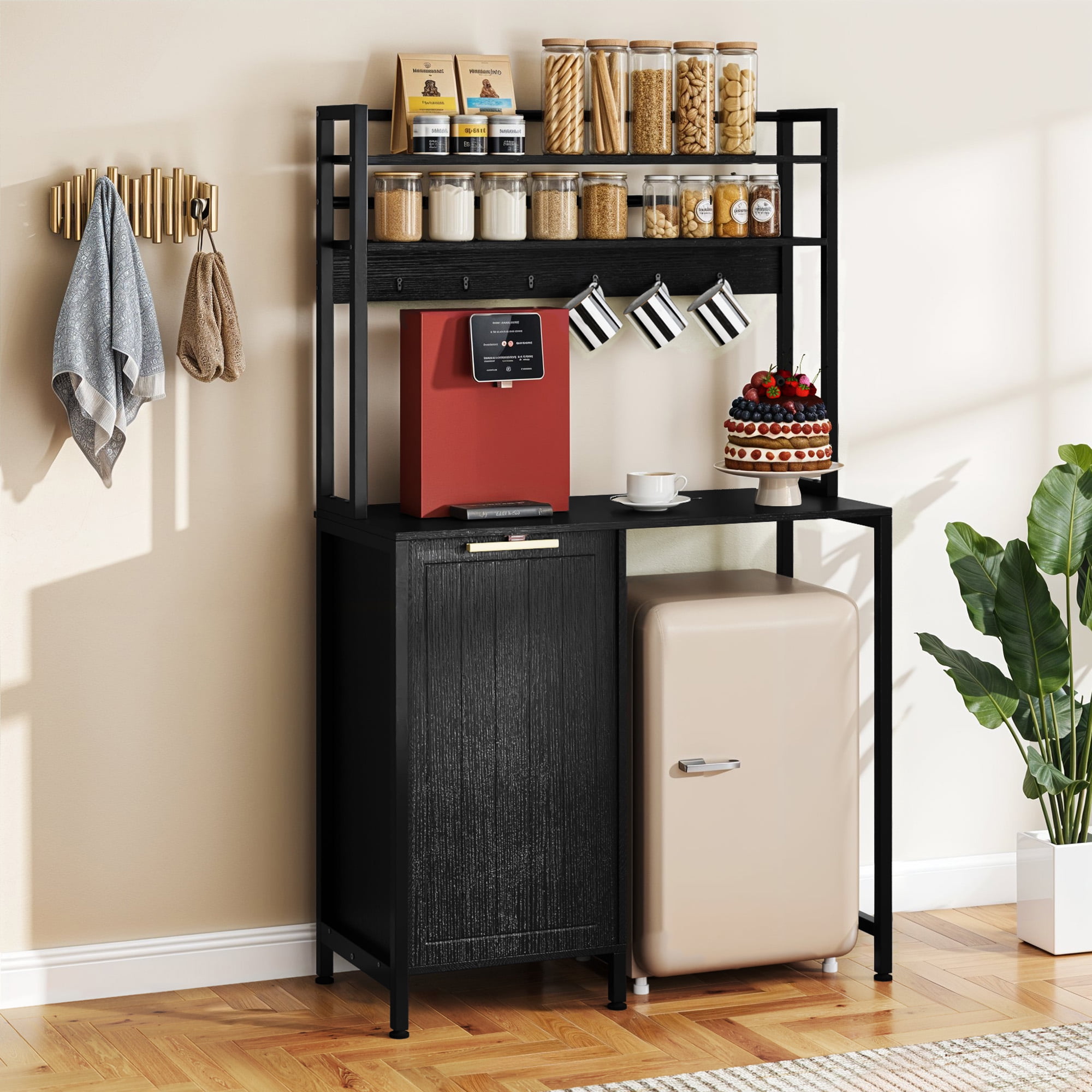 DEXTRUS 63" Bakers Rack with Power Outlets, Mini Fridge Stand with ...