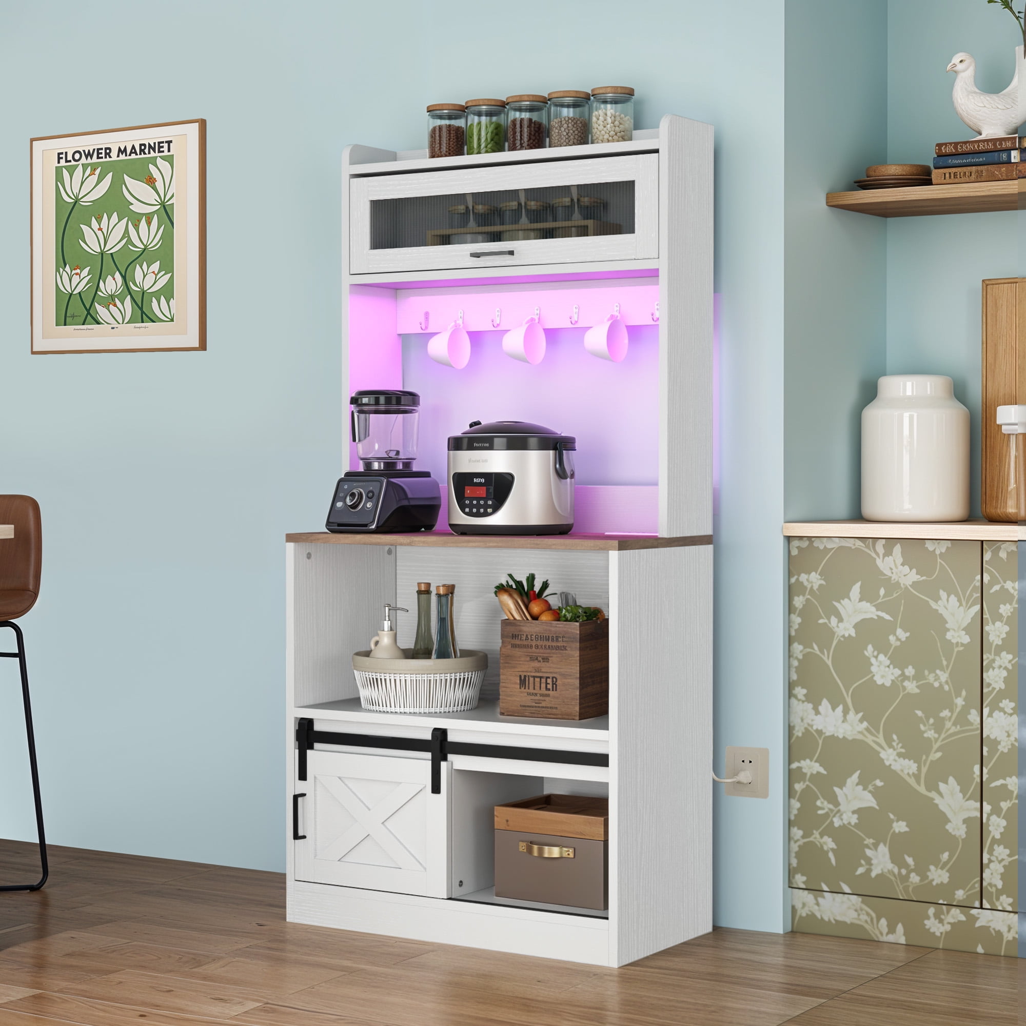 DEXTRUS 65" Tall Bakers Rack with Power Outlets & LED Lights, 5-Tier ...