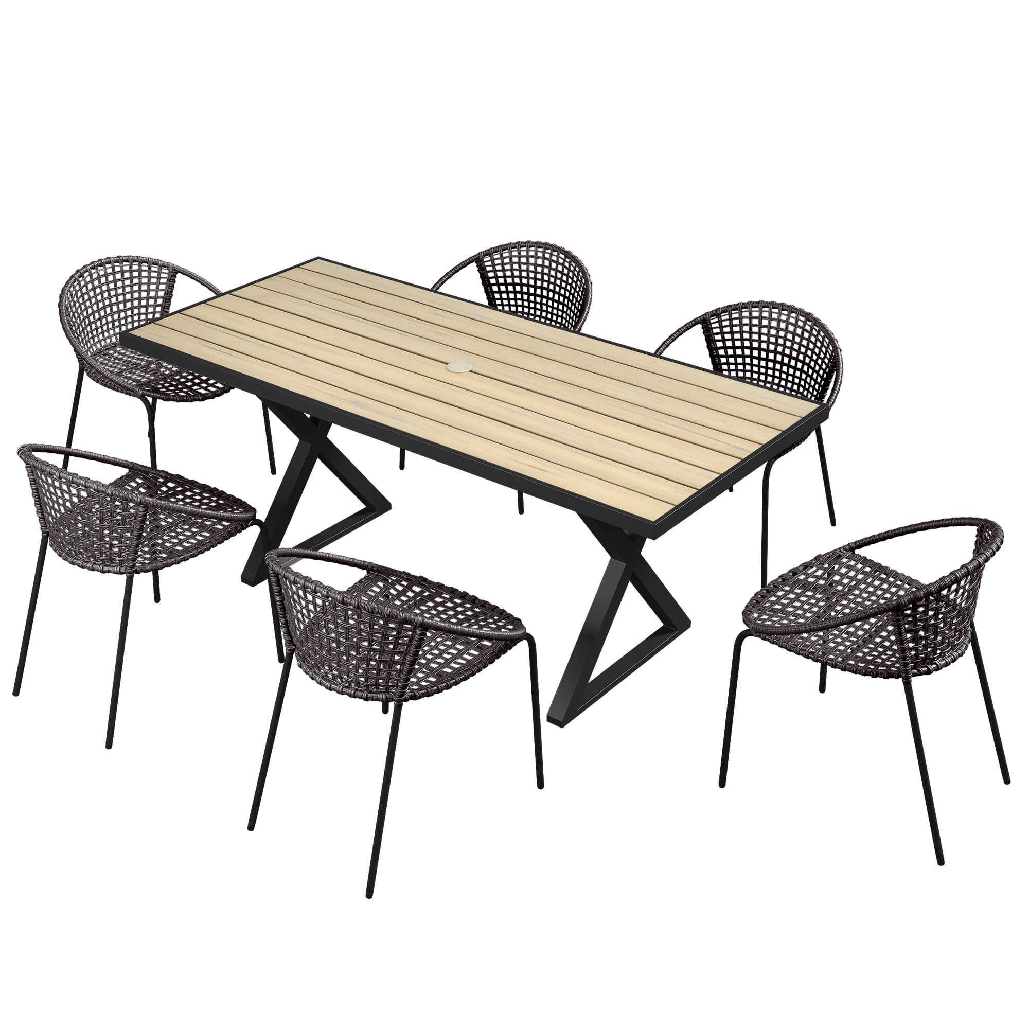 DEXTRUS 7 Pieces Outdoor Patio Dining Table Chairs Set, Rattan Wicker ...