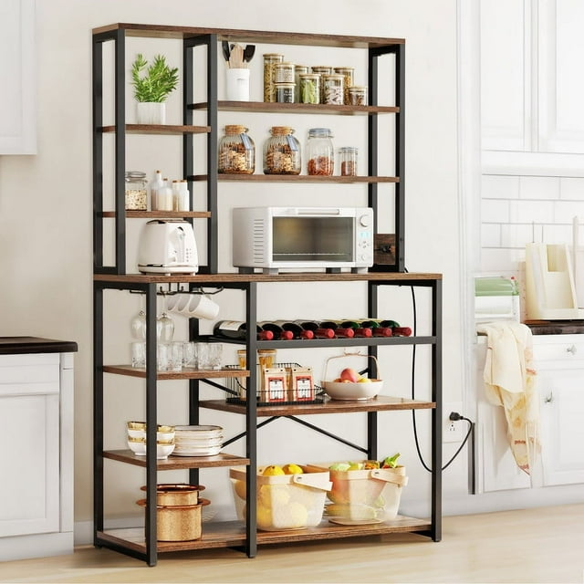 Dextrus 9 Tier Bakers Rack with Outlets, Wine & Goblet Holder ...