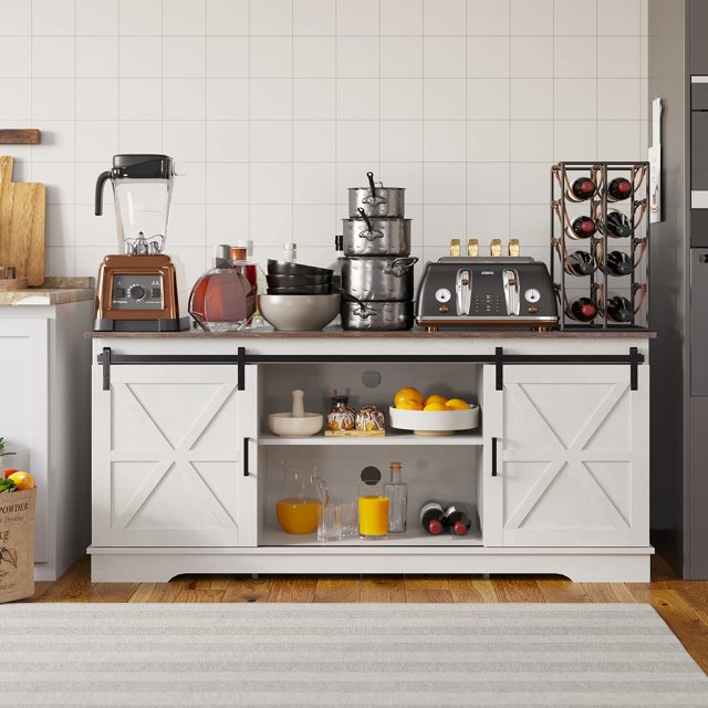 DEXTRUS Buffet Cabinet, 59" Farmhouse Coffee Bar Sideboard Storage ...