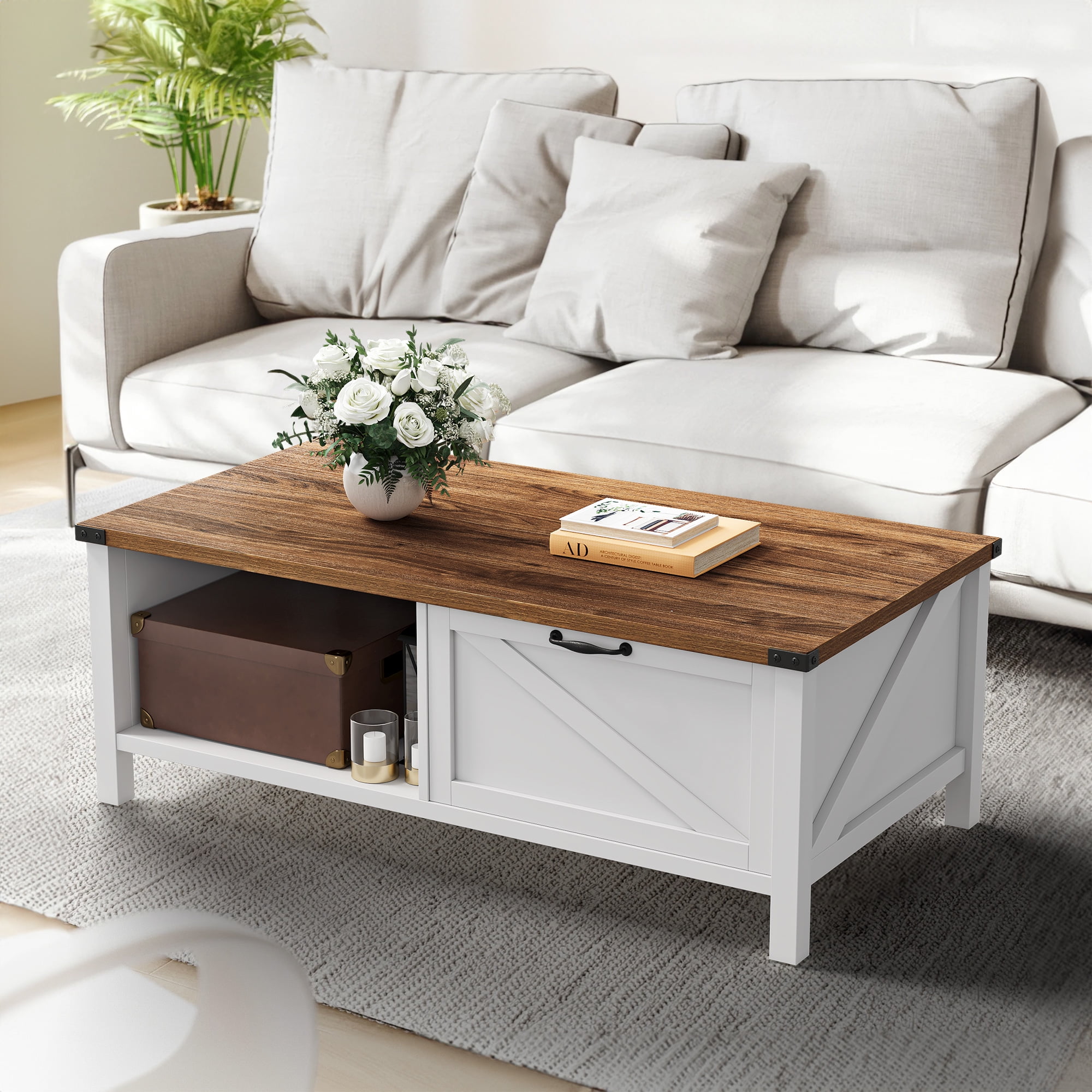 DEXTRUS Coffee Table with Storage, Wood Coffee Tables, with Half Open ...